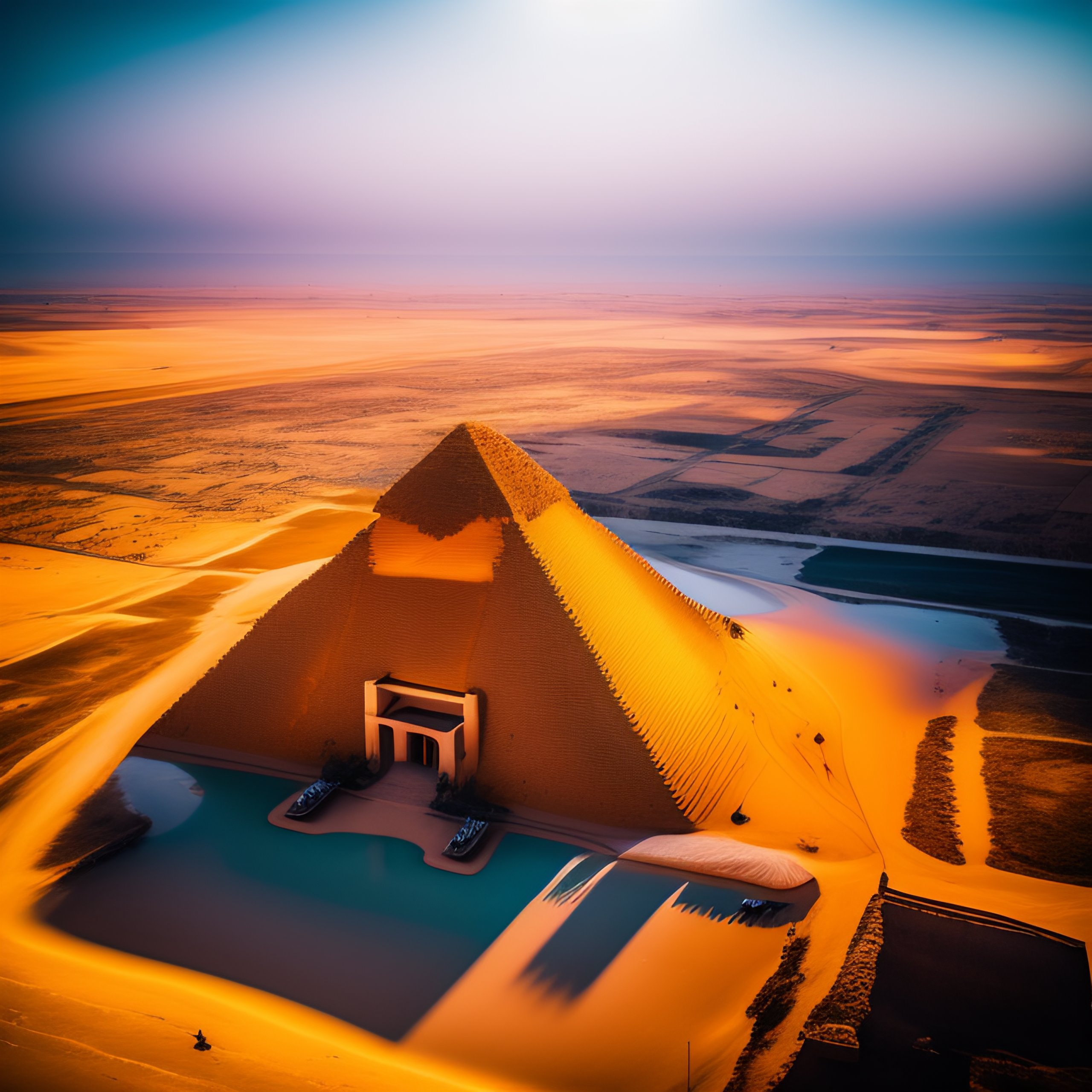 Lexica - Drone photo of the three pyramids of Giza in white color, in ...