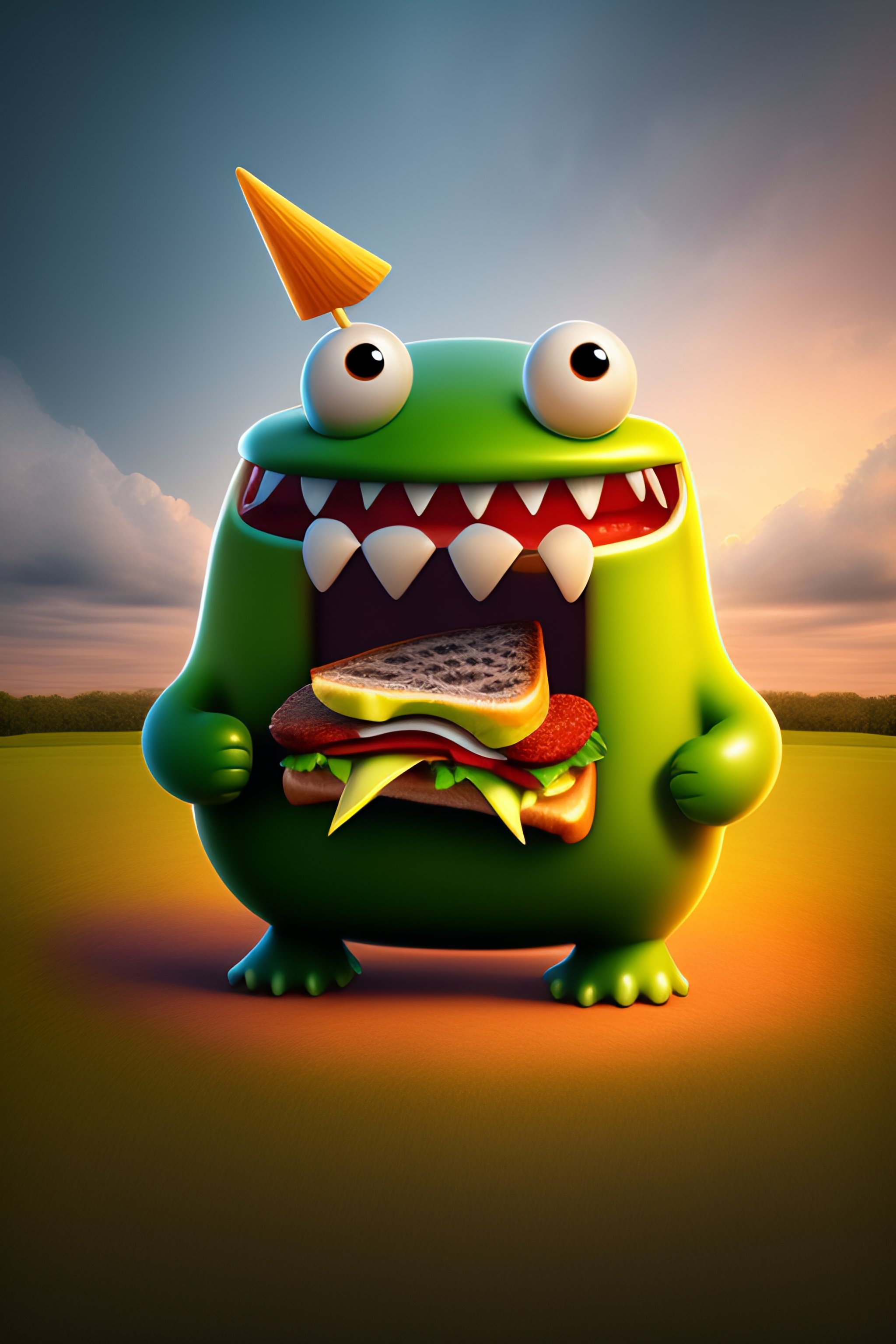 Lexica - Cartoon monster with a sandwich