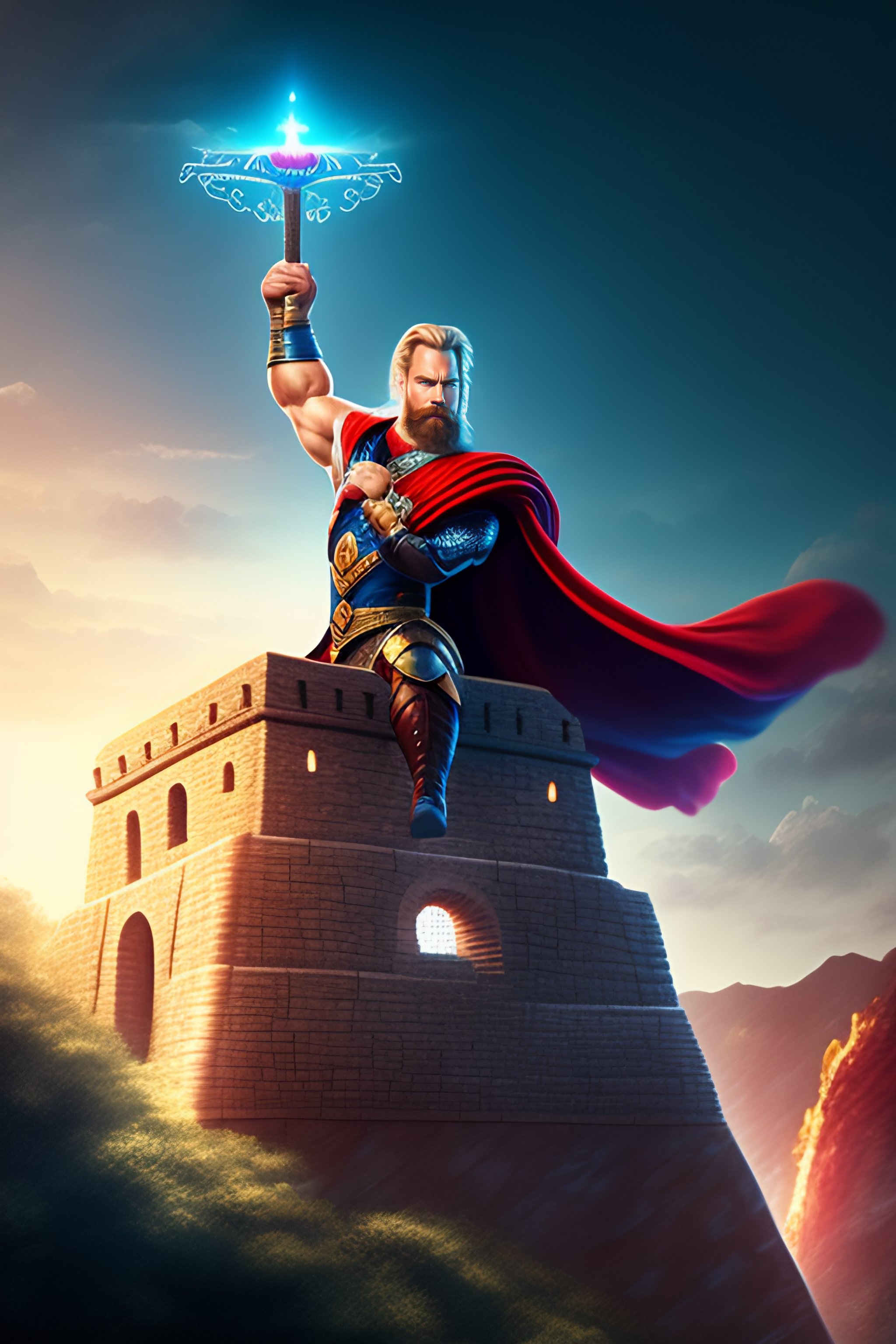 Lexica - An action scene of thor sitting on a flying carpet, on the ...