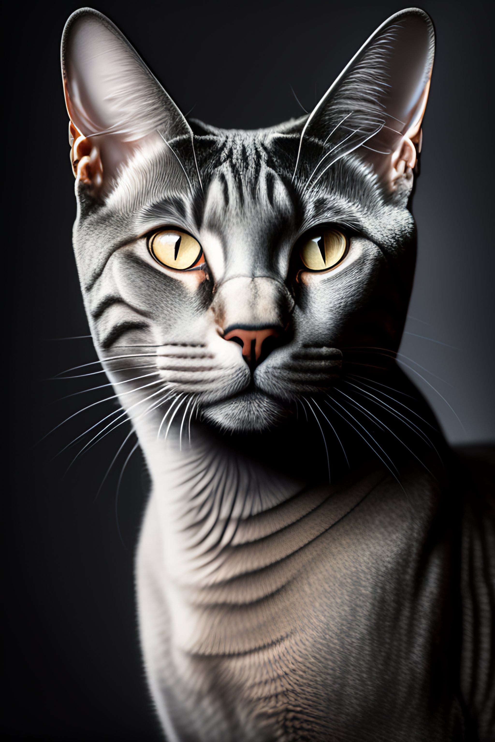Lexica - A gray cat centered in frame, facing camera, symmetrical face ...