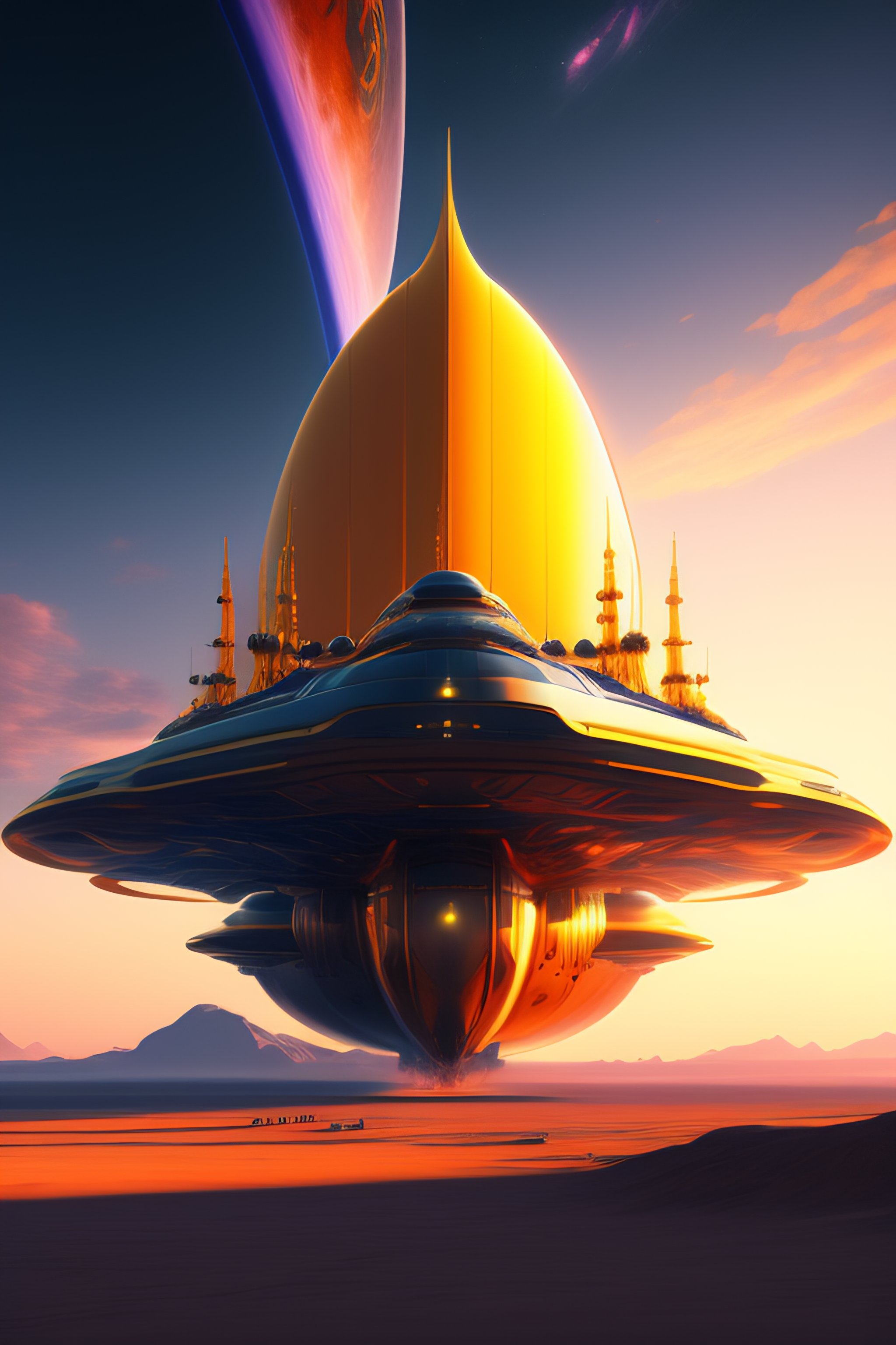 Lexica - Colossal dream ship in outer space, golden hour, fantasy ...