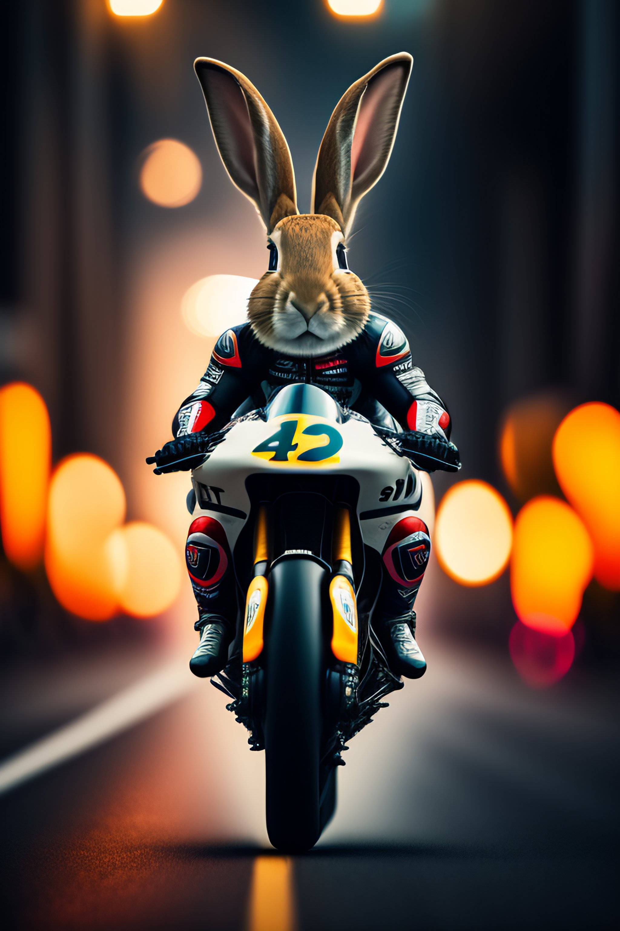 Lexica - (((the rabbit motorcycle racer))) cinematic portrait shot at a ...