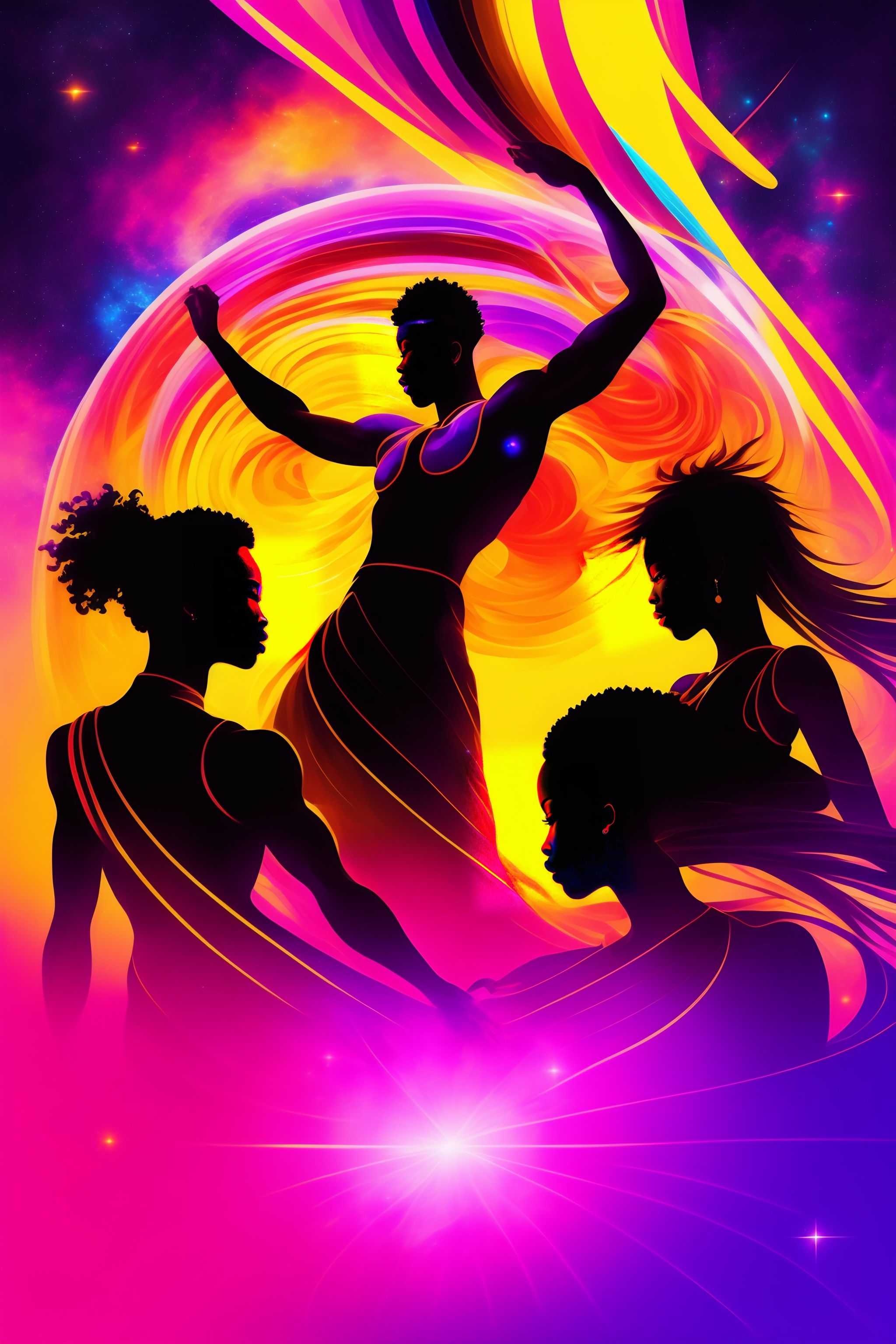 Lexica - Cosmic men and women Afro-Dancing together at party, Stylish ...