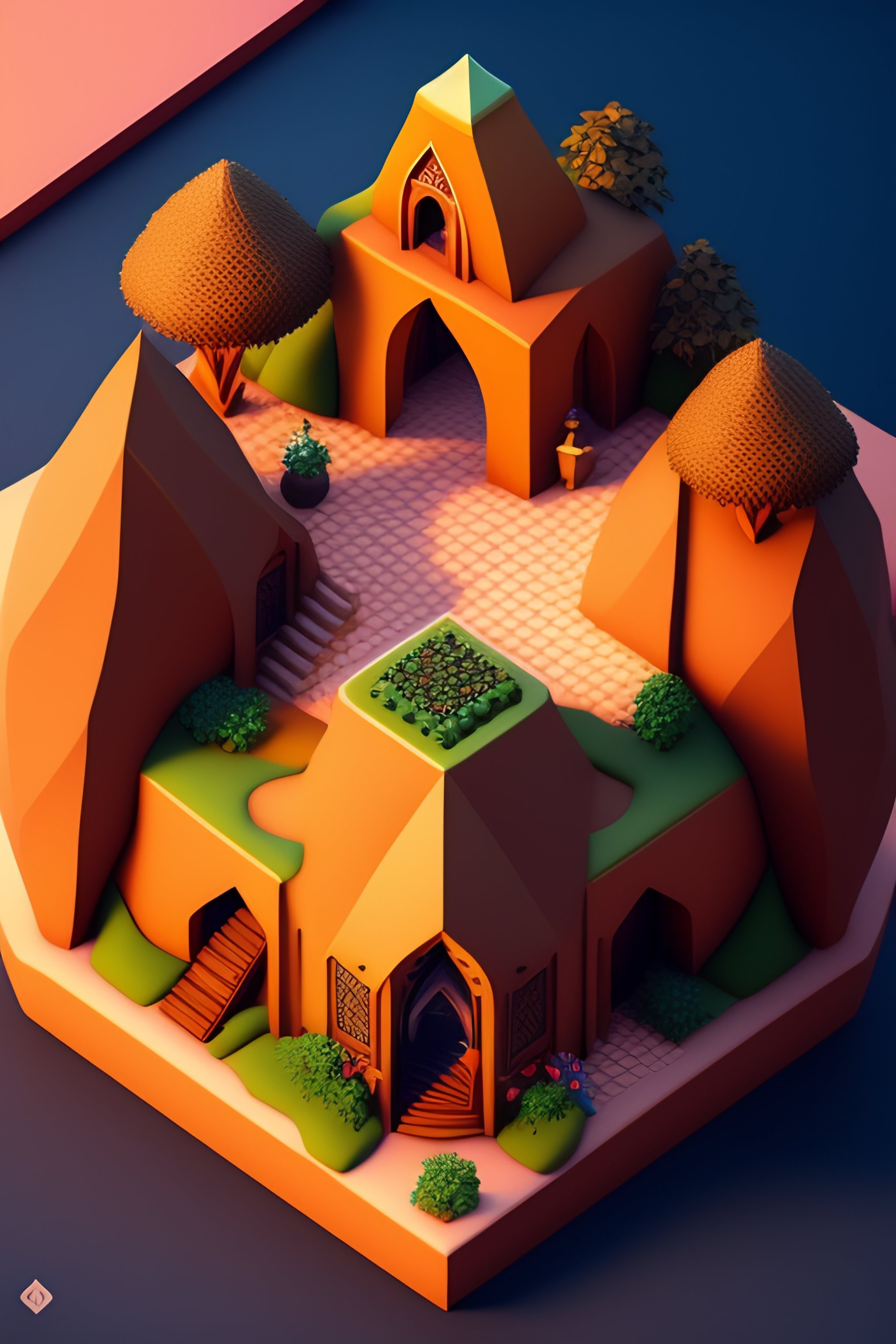 Lexica - A low poly isometric render of a kerala village in the style ...