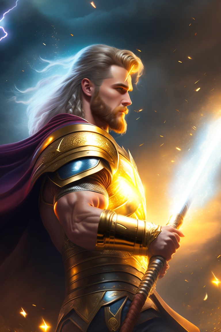 Lexica - Digital picture, thor holding his signature hammer weapon ...