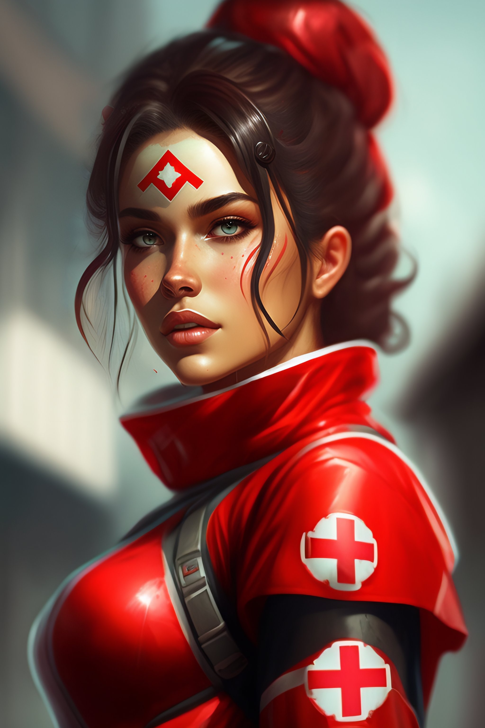 Lexica - A cyborg machine wearing red cross and helping in response to ...