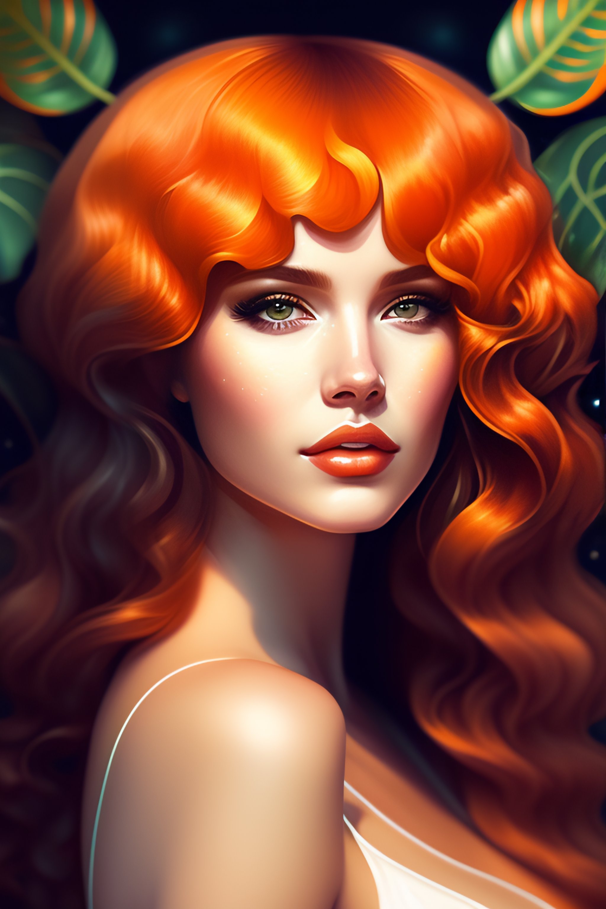 Lexica - Fashionable queen of the monstera, white face, symmetrical ...