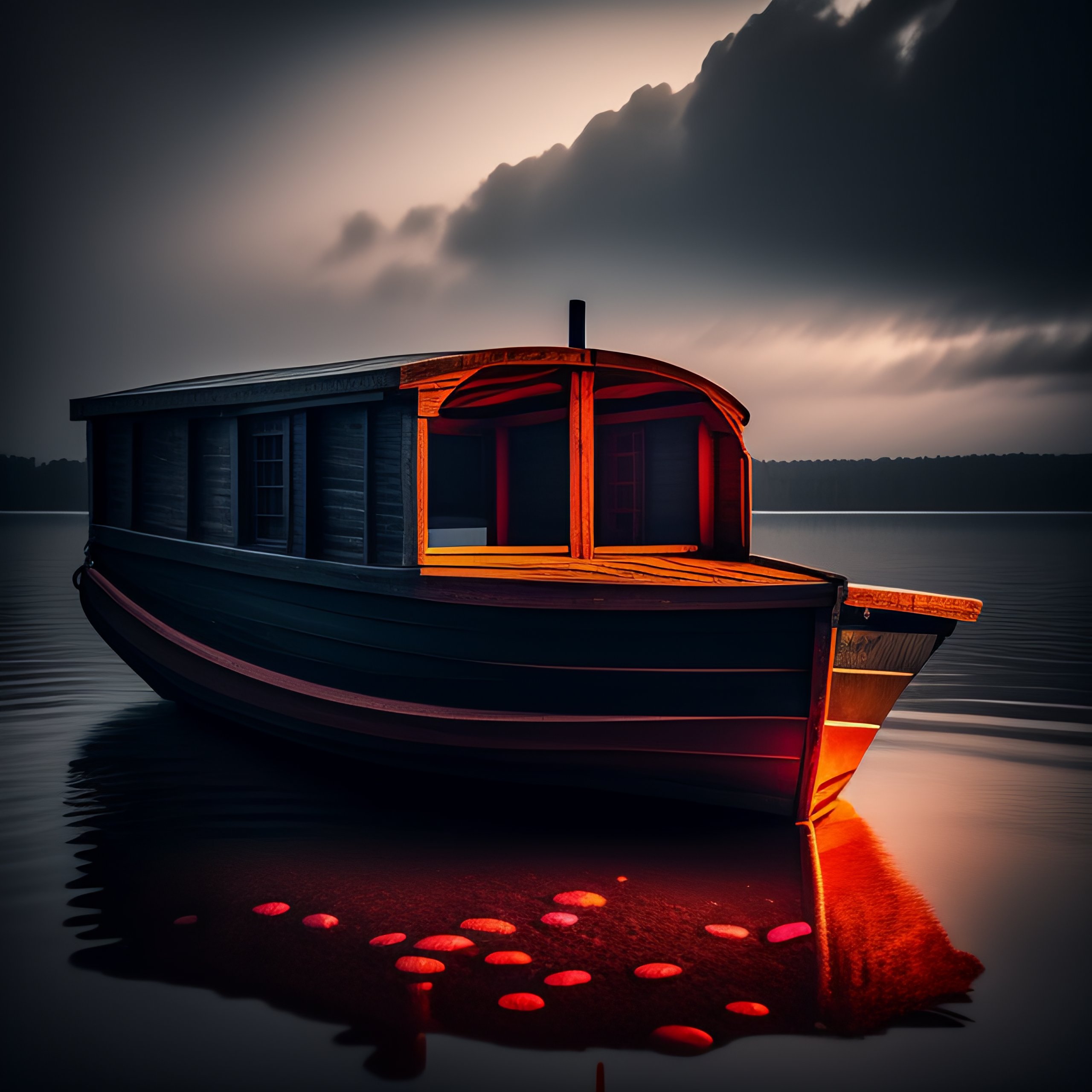 Lexica - Infantile graphics boat and wooden dock, dark atmosphere ...