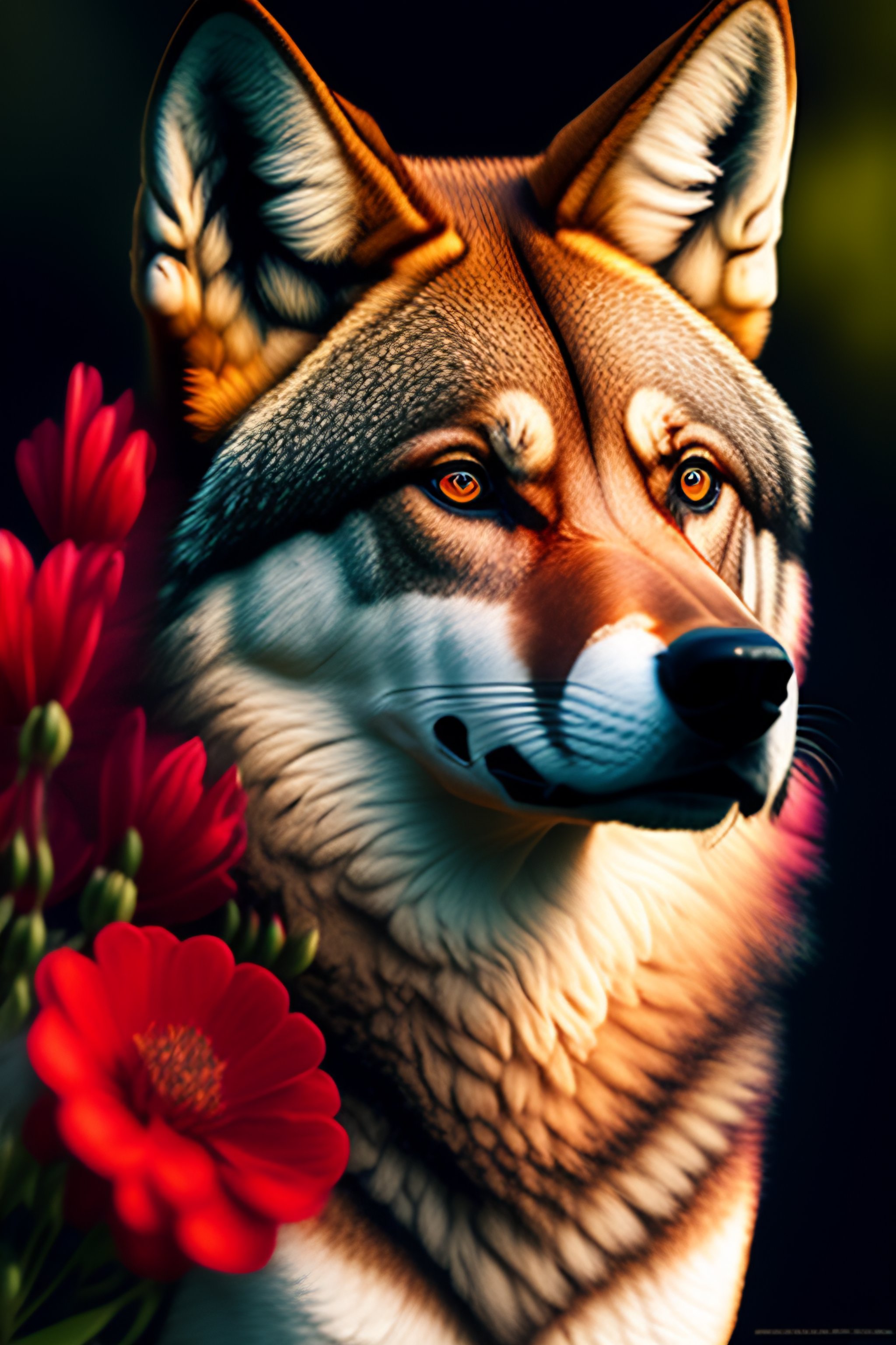 Lexica - A red wolf made of flowers