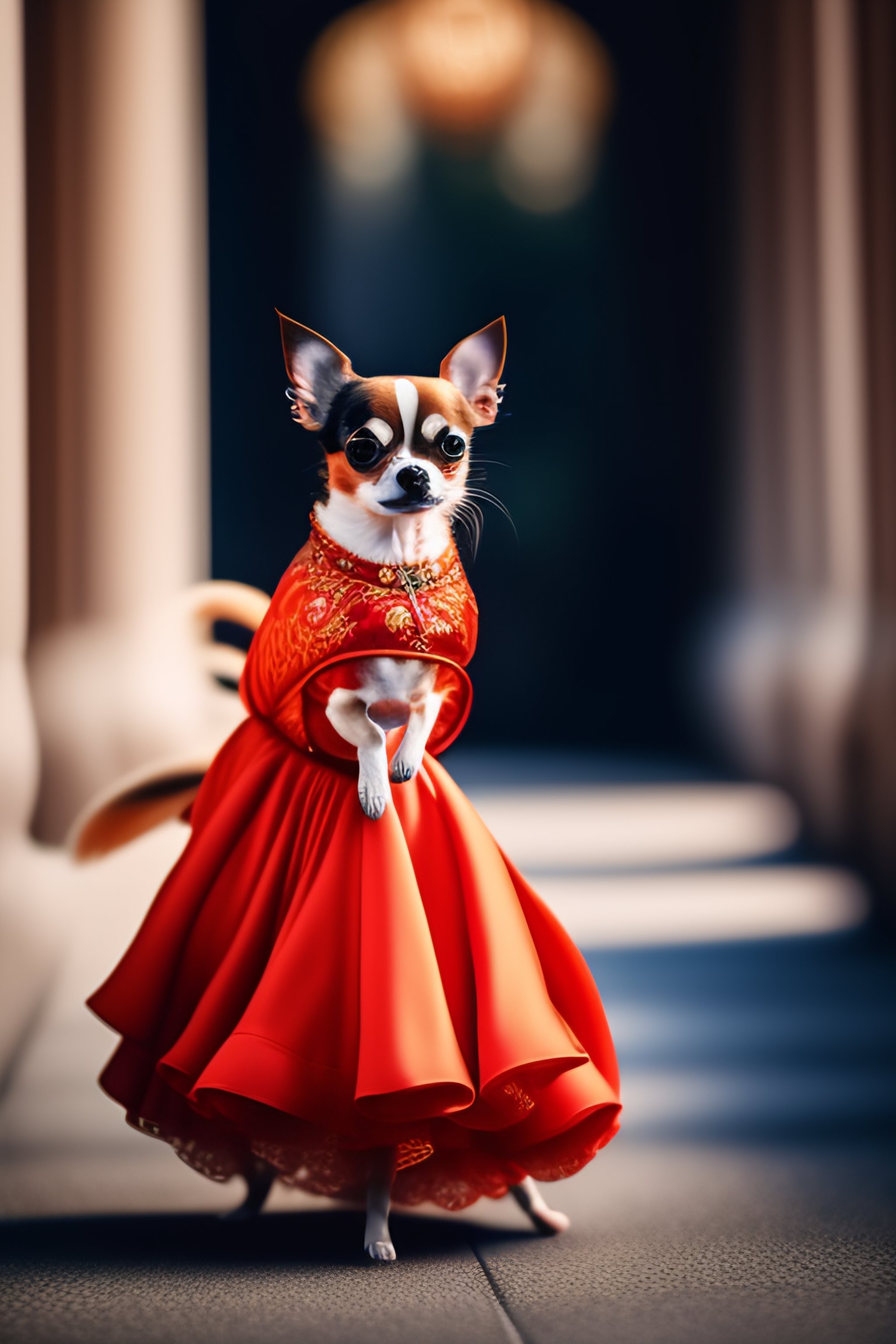 Lexica - Chihuahua hua dancing in a ball gown