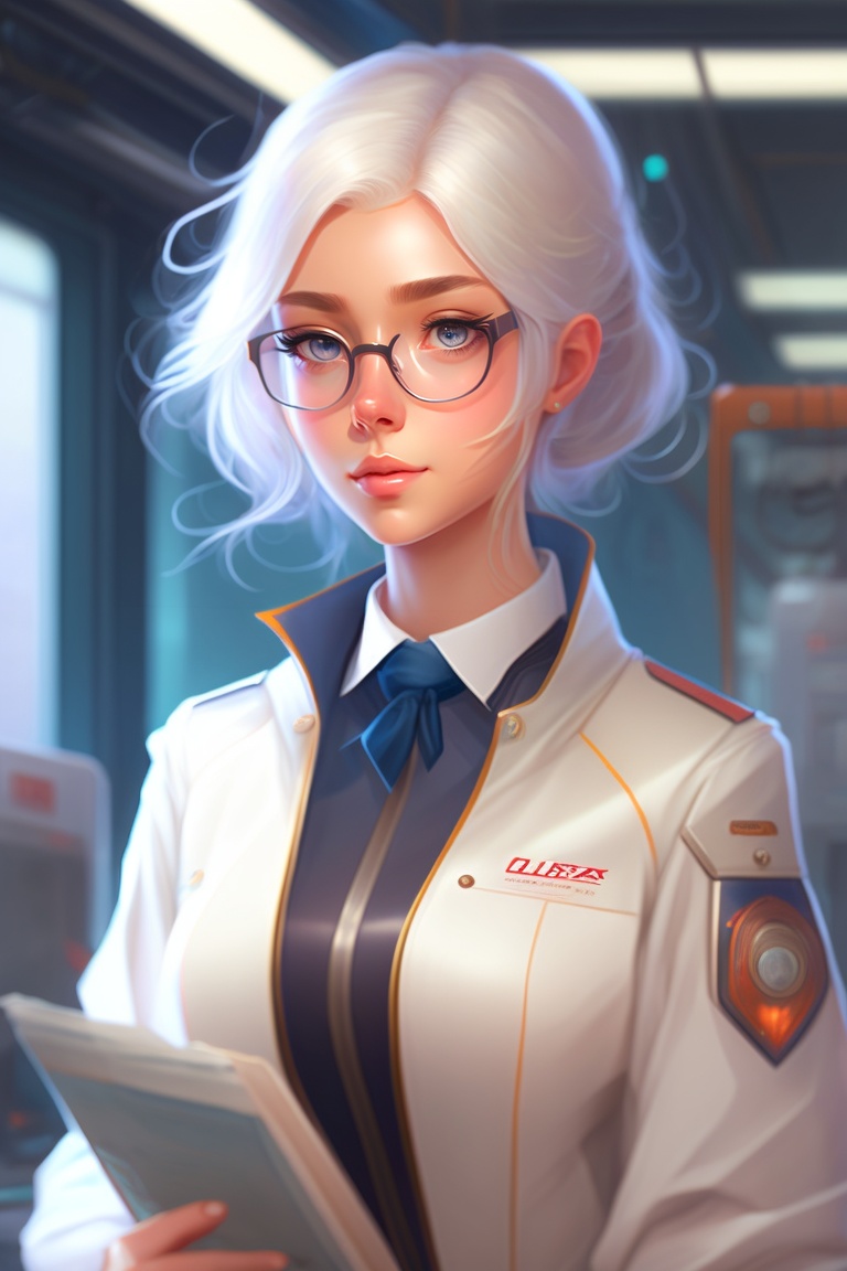 Lexica - Beautiful anime girl with short white hair, wearing lab coat ...