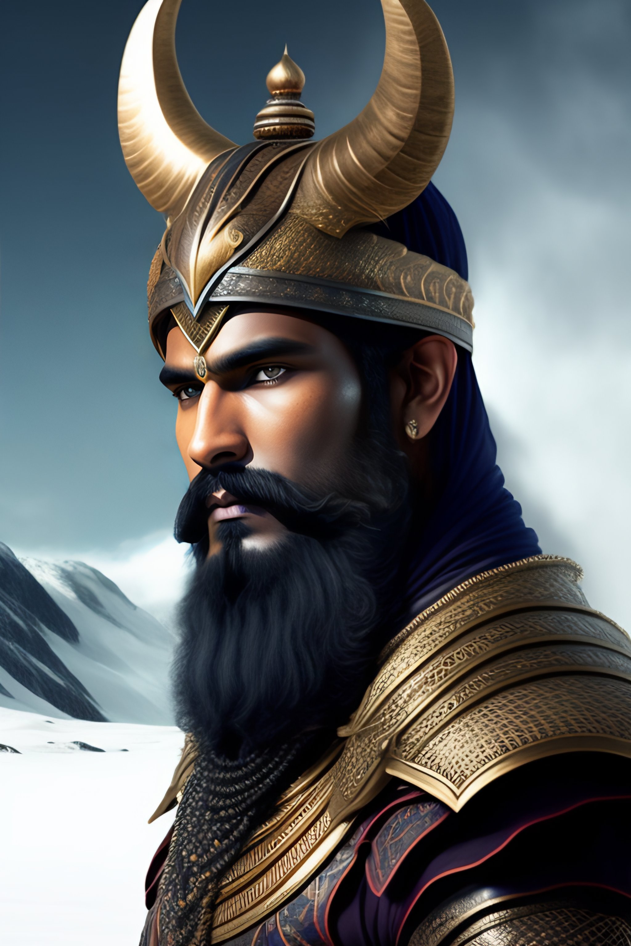 Lexica - Harshnag the grim, frost giant with a dragon skull helmet