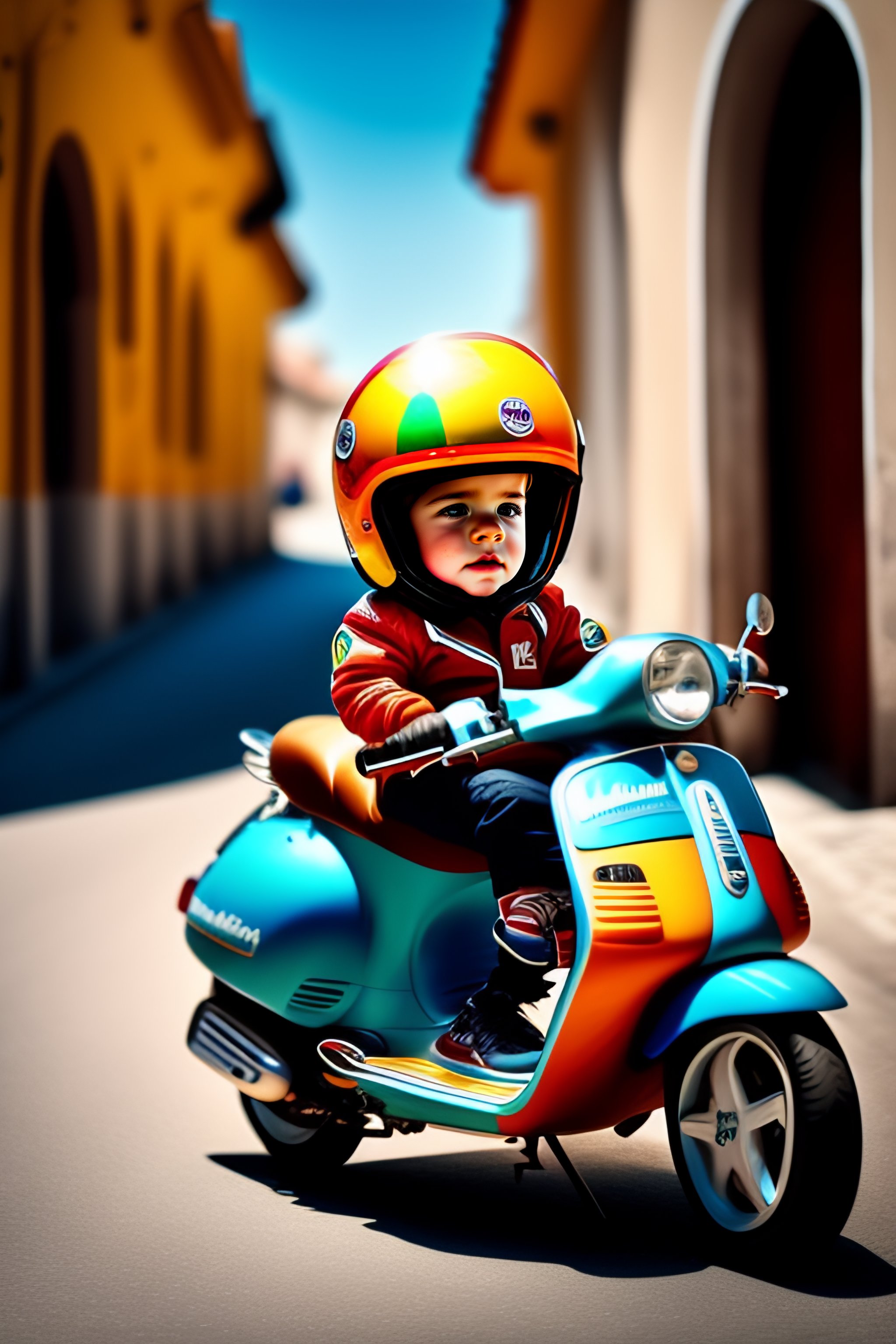 Lexica - Italian boy 3 years old on vespa in italy with name LUCA on helmet