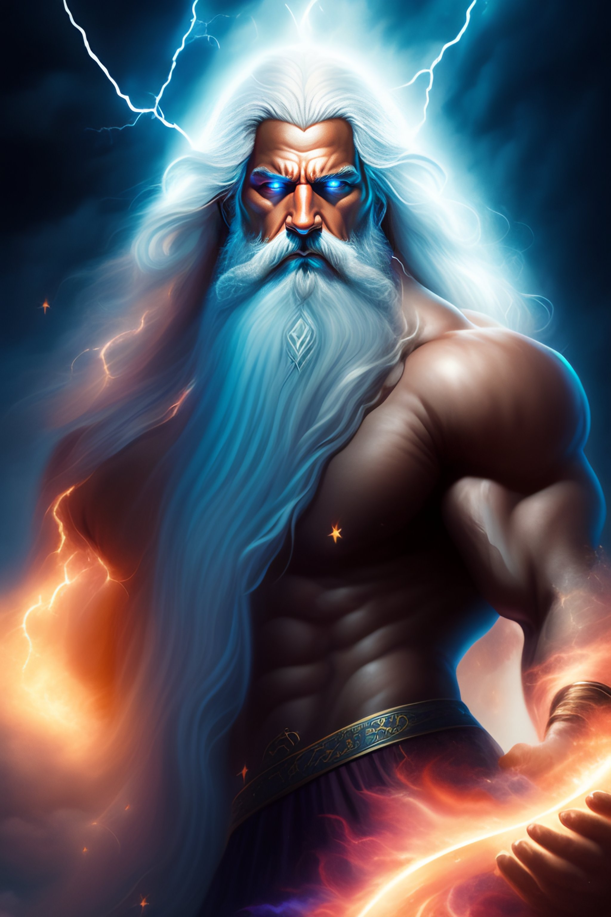 Lexica - Old god zeus, with long white hair, in the sky, with athletic ...