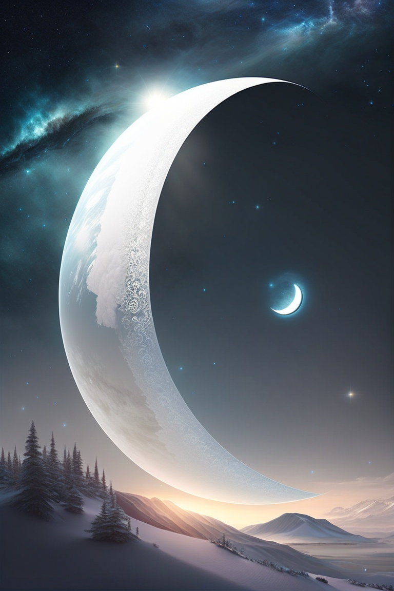 Lexica - A serene and ethereal depiction of a gentle crescent moon in a ...