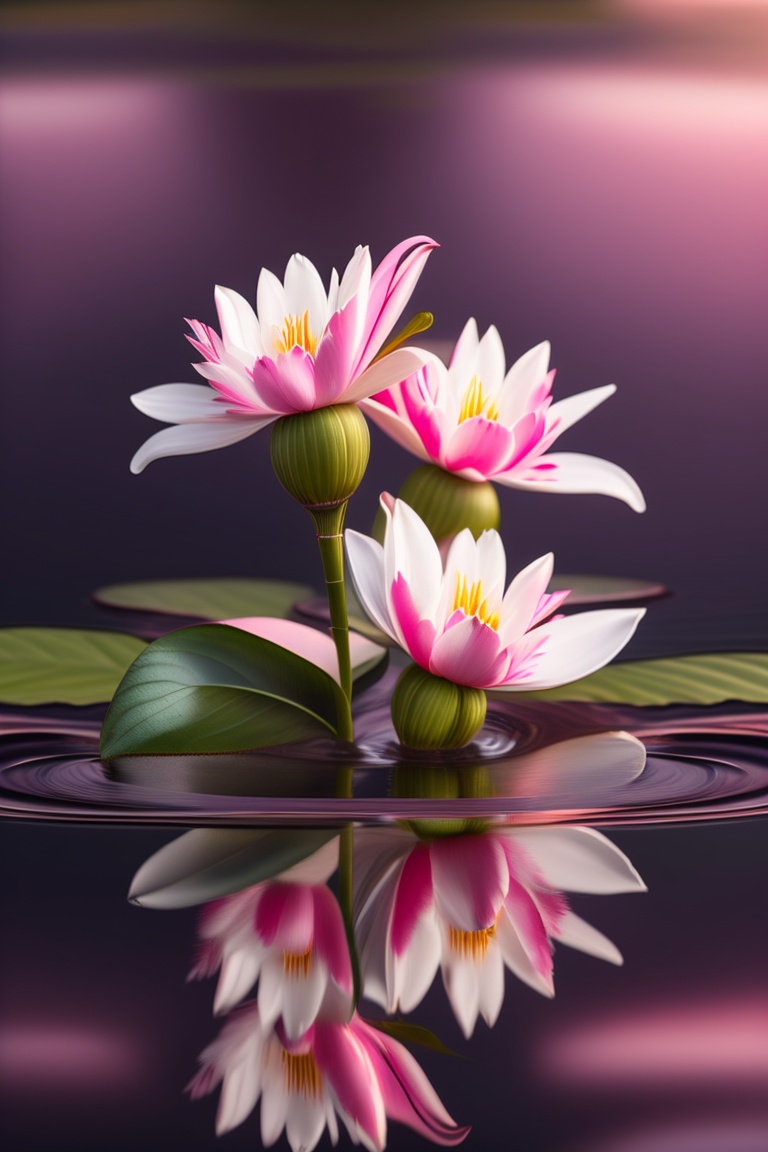 Lexica - Watery pink and white lilies in mirrored dark water are ...