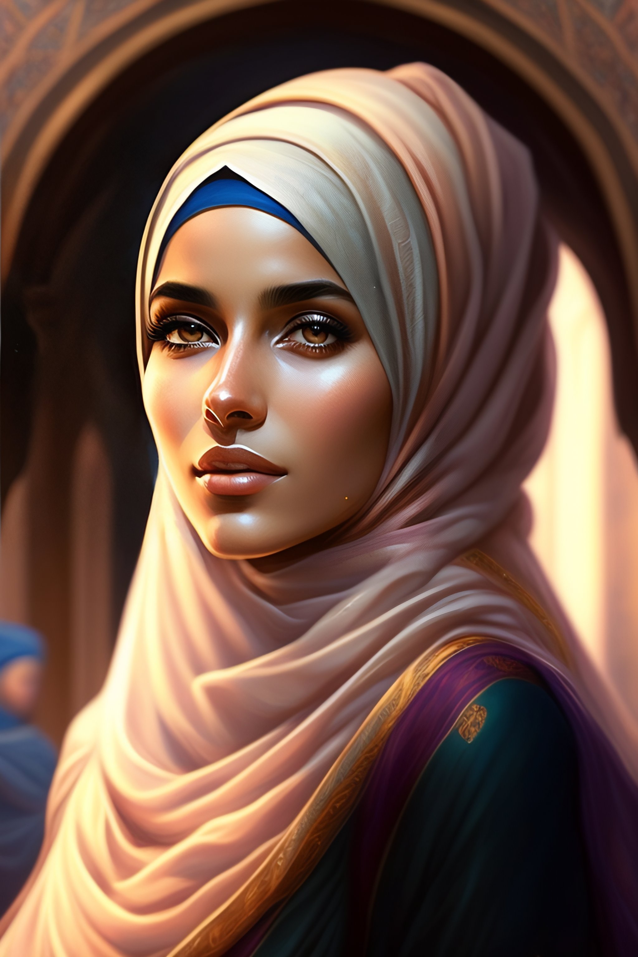 Lexica - Portrait of muslim girl with hijab romance hindu man romantic ...