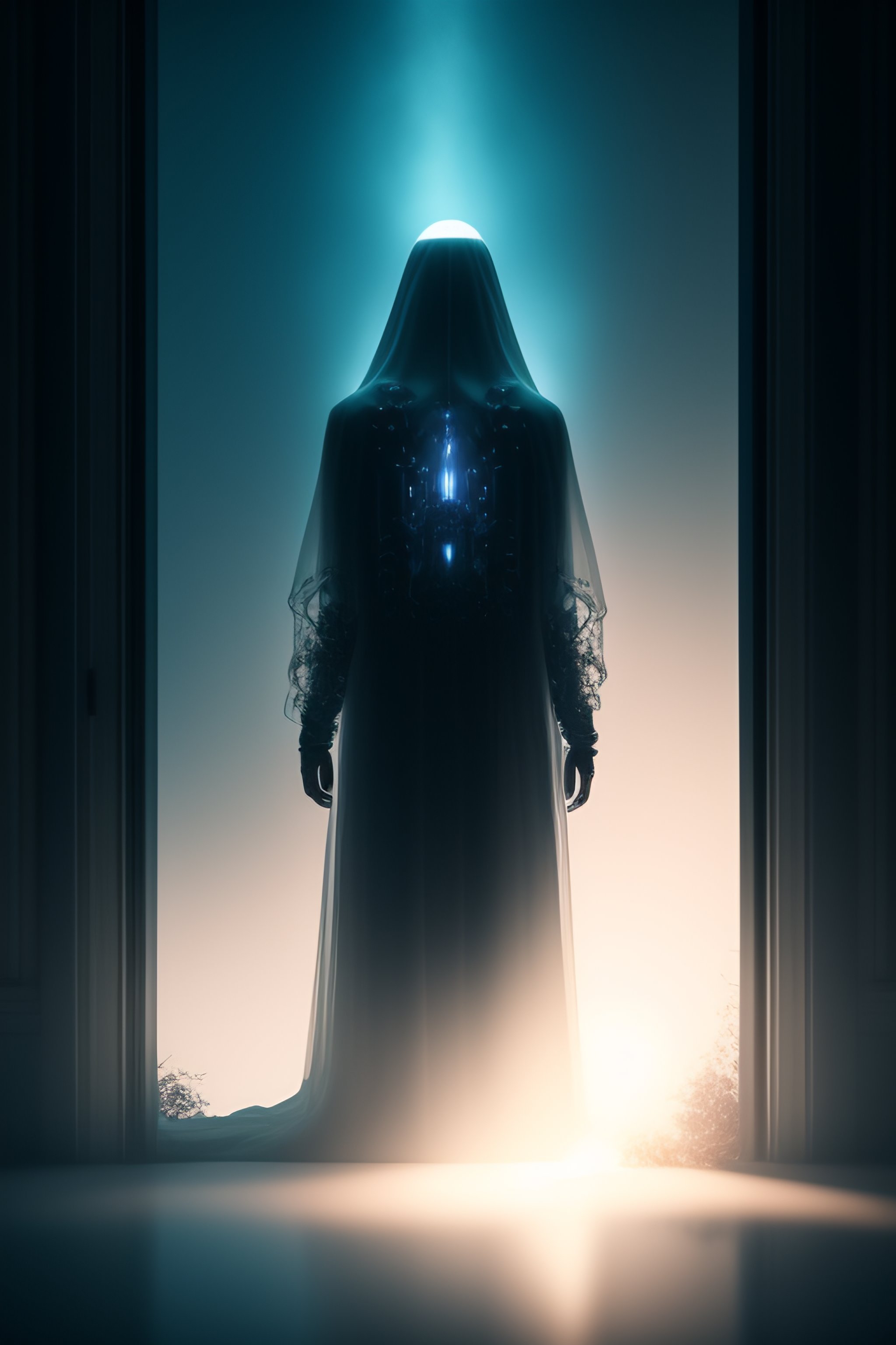 Lexica - A horrific transparent ghostly figure inside a liminal space ...