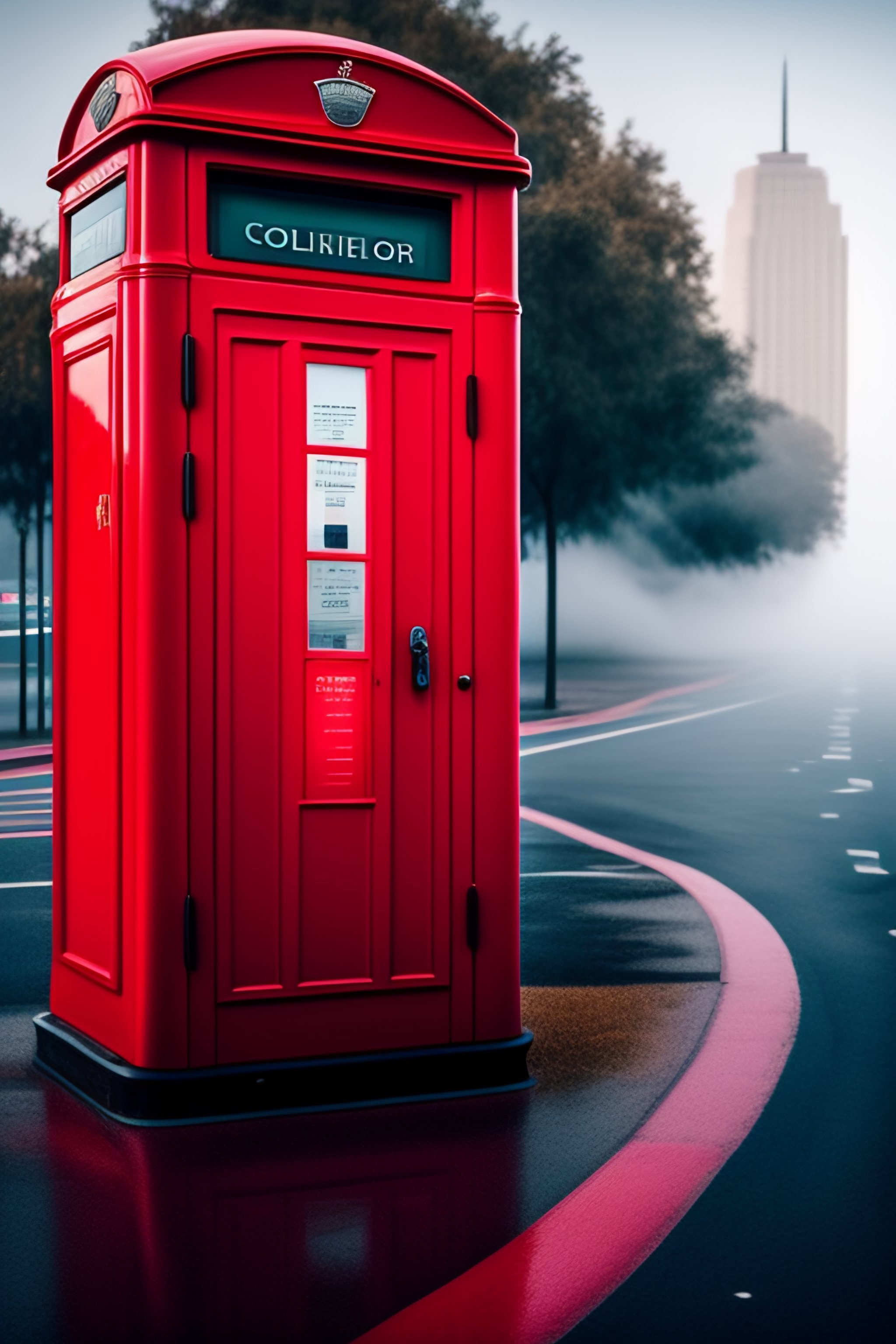 Lexica - Color splash wide photo, of red phone booth in, the middle of ...