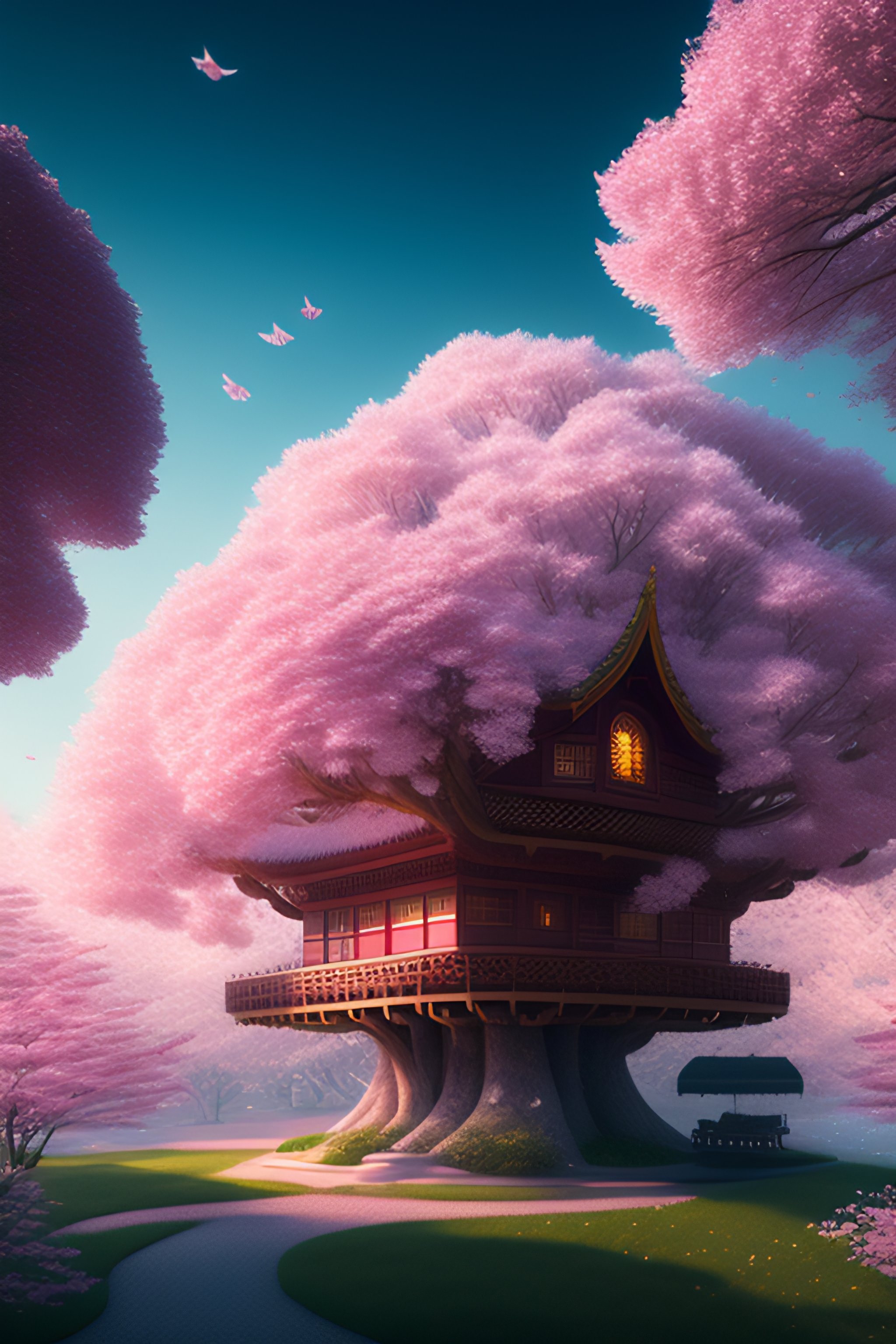 Lexica - THE CHERRY BLOSSOM TREE HOUSE + beautiful ornate treehouse in ...