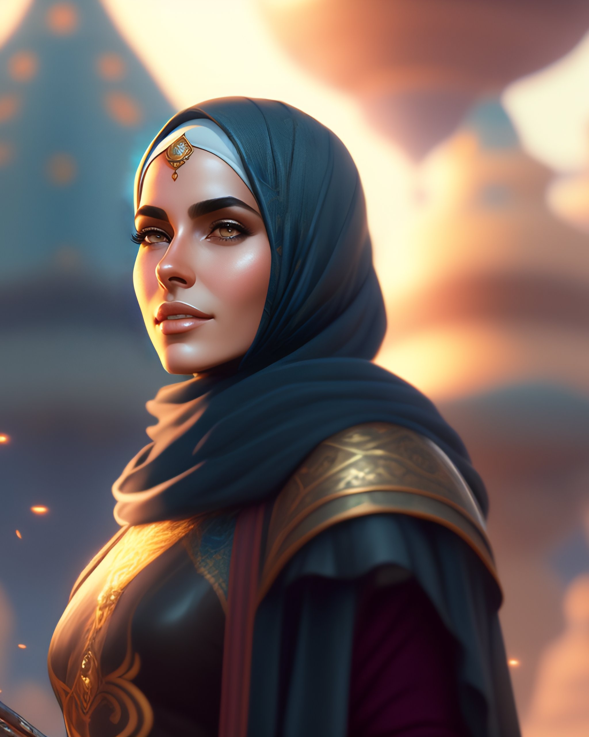Lexica - Highly detailed full body of athena wearing hijab,drive dragon ...