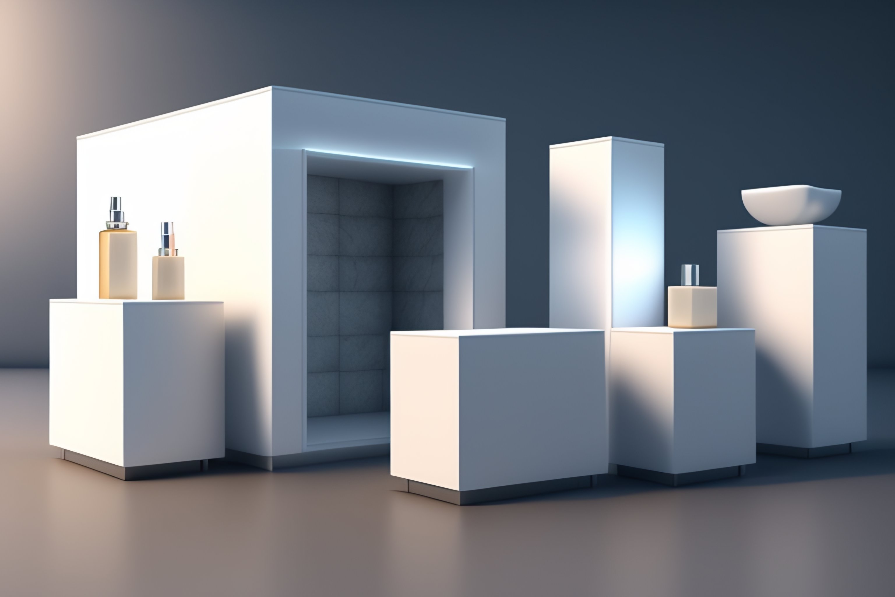 Lexica - White pieces of stone slabs forming a product podium for ...