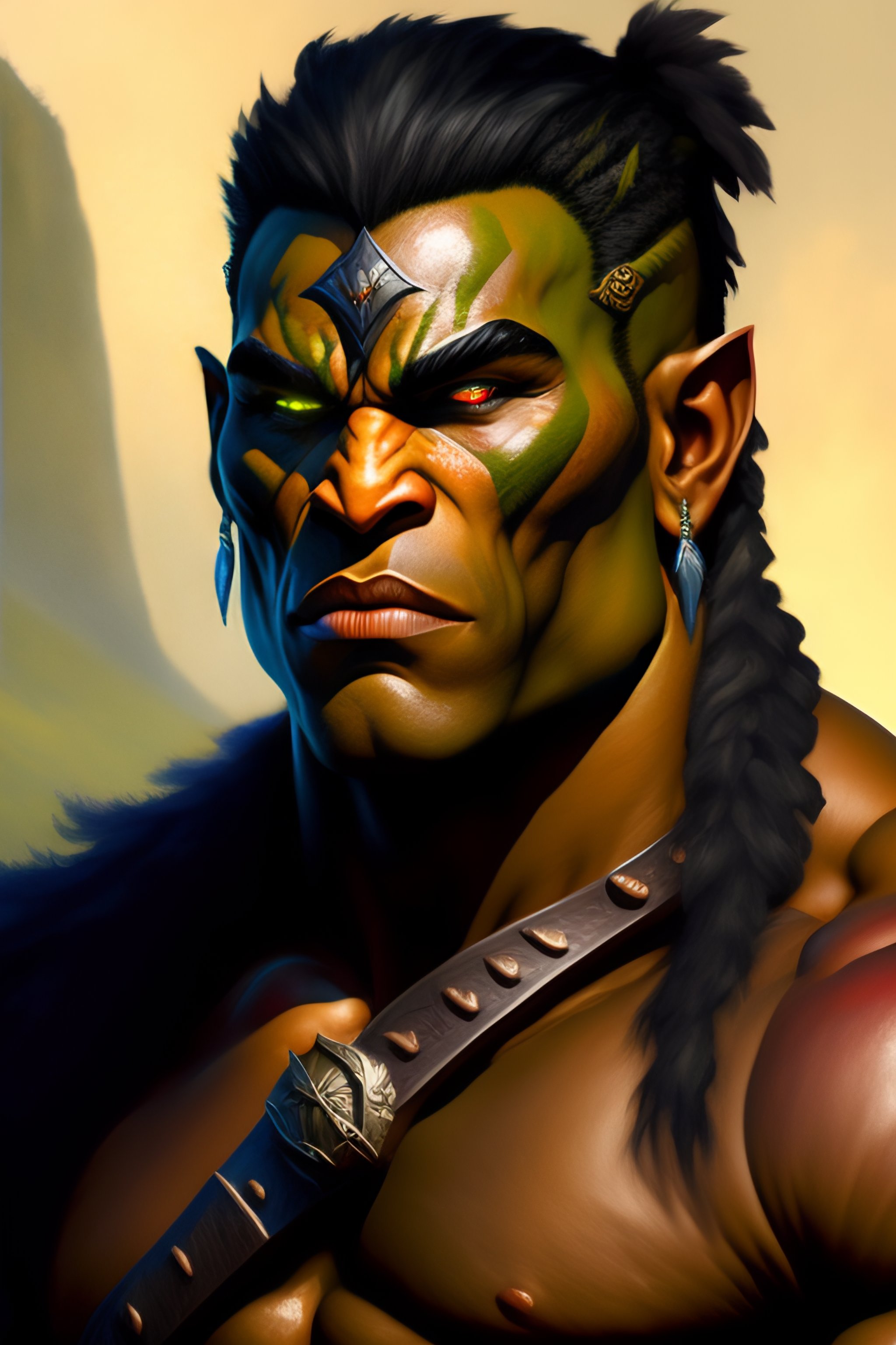 Lexica Half Orc Half Human Barbarian Oil Painting With Orcish Face