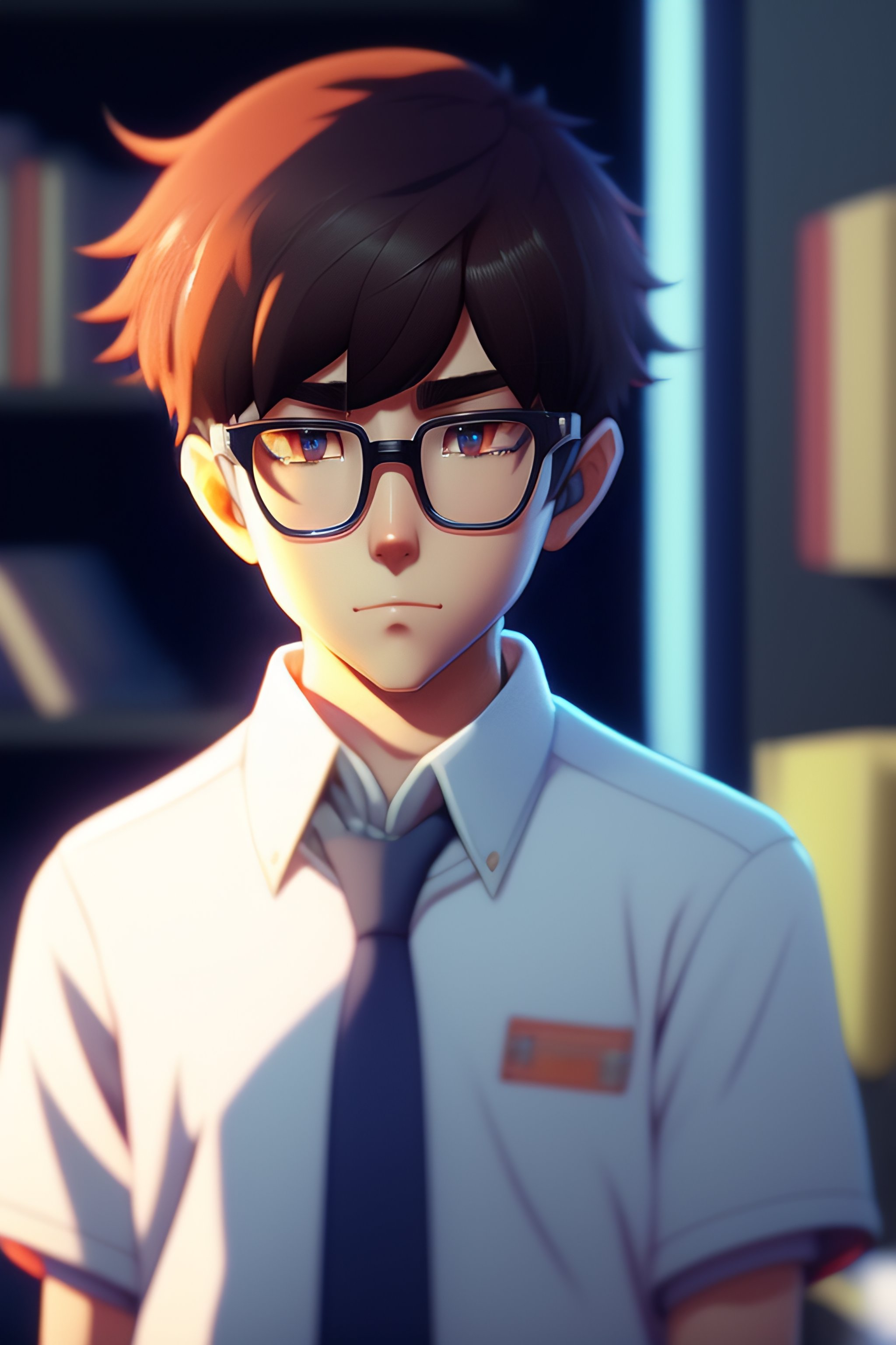 Lexica - A nerdy anime boy is looking for solutions, in the office ...