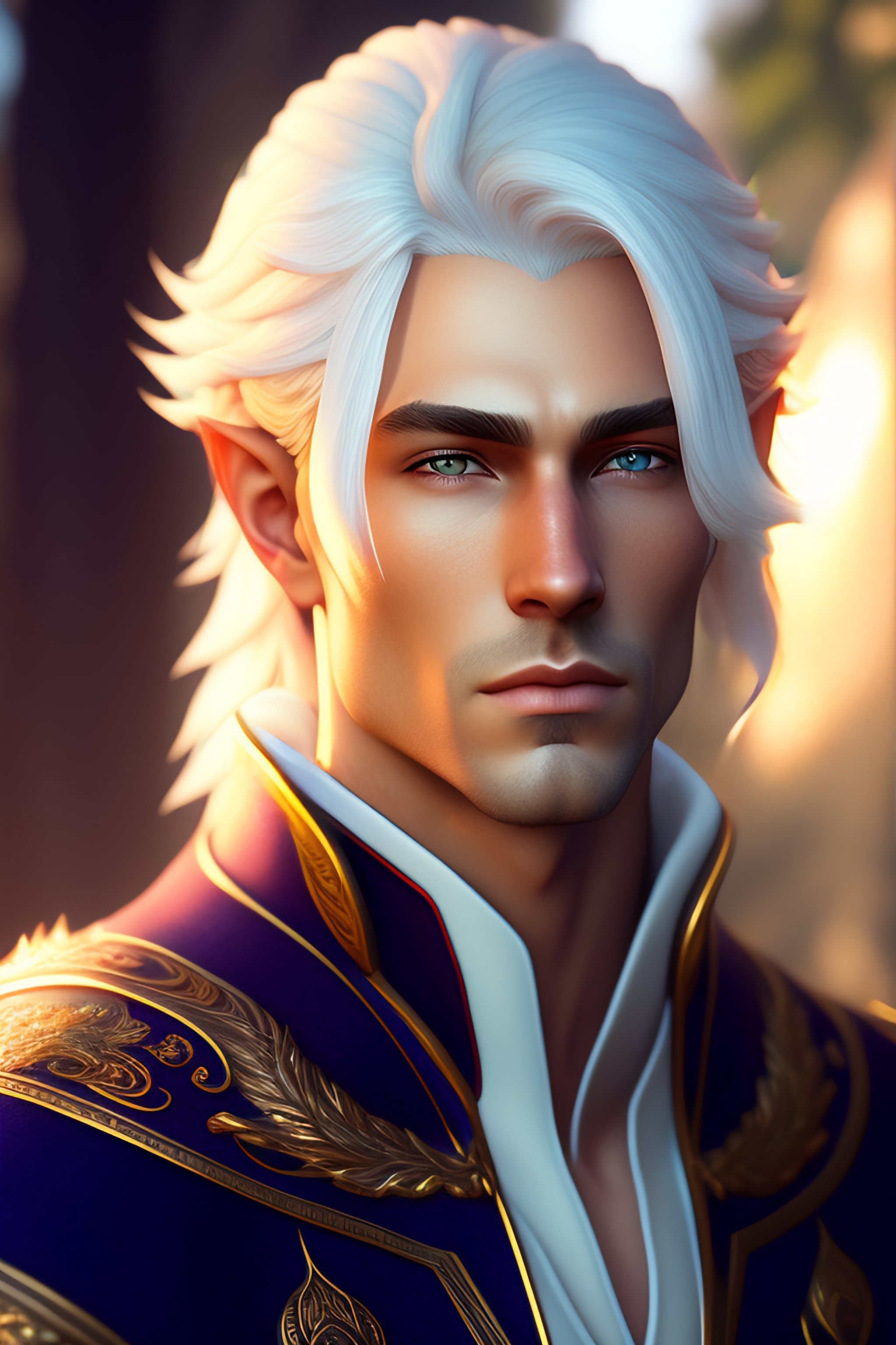 Lexica - A portrait of a handsome elven prince, white fringy hair ...