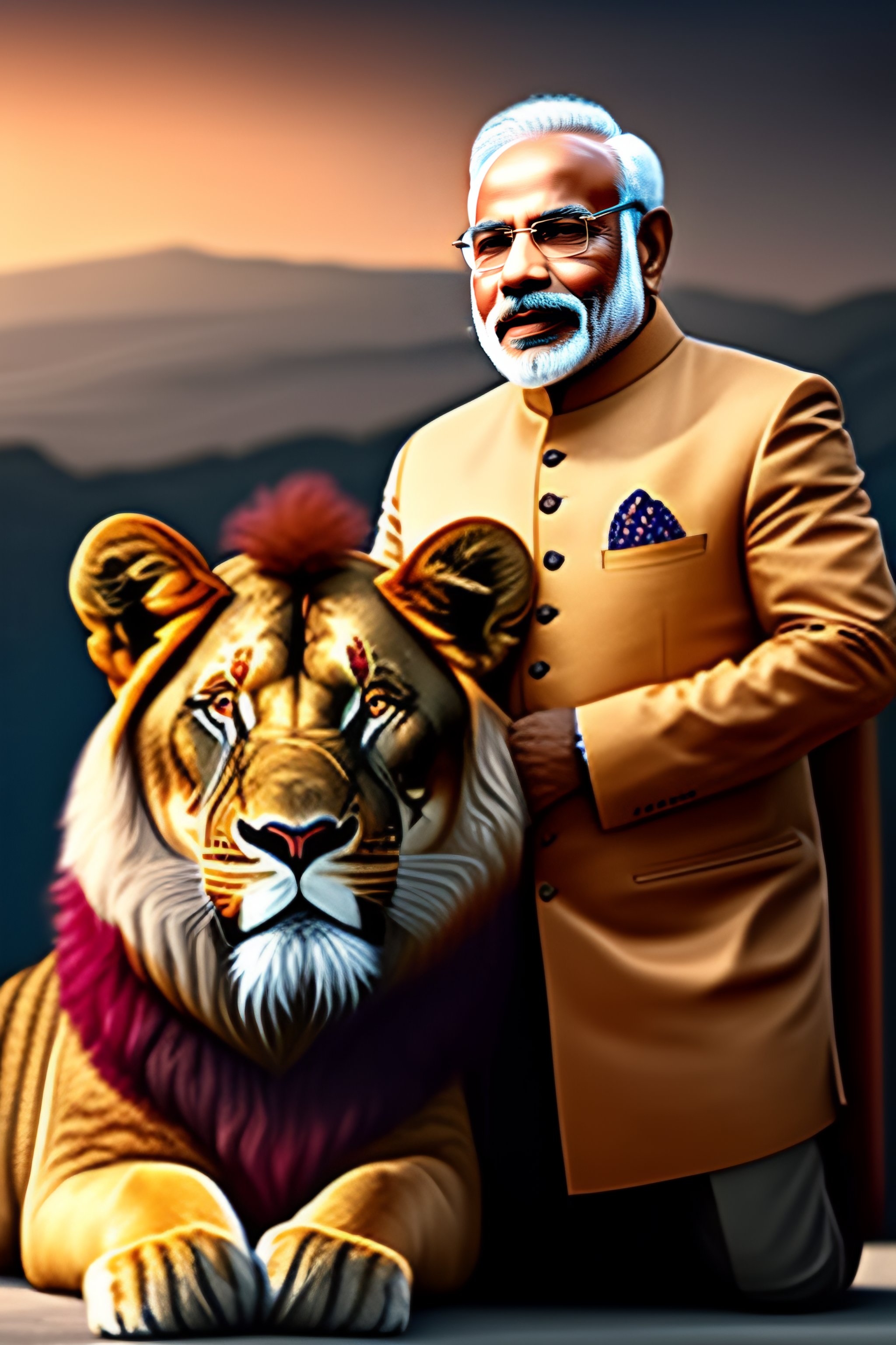 Lexica - Narendra Modi with lions