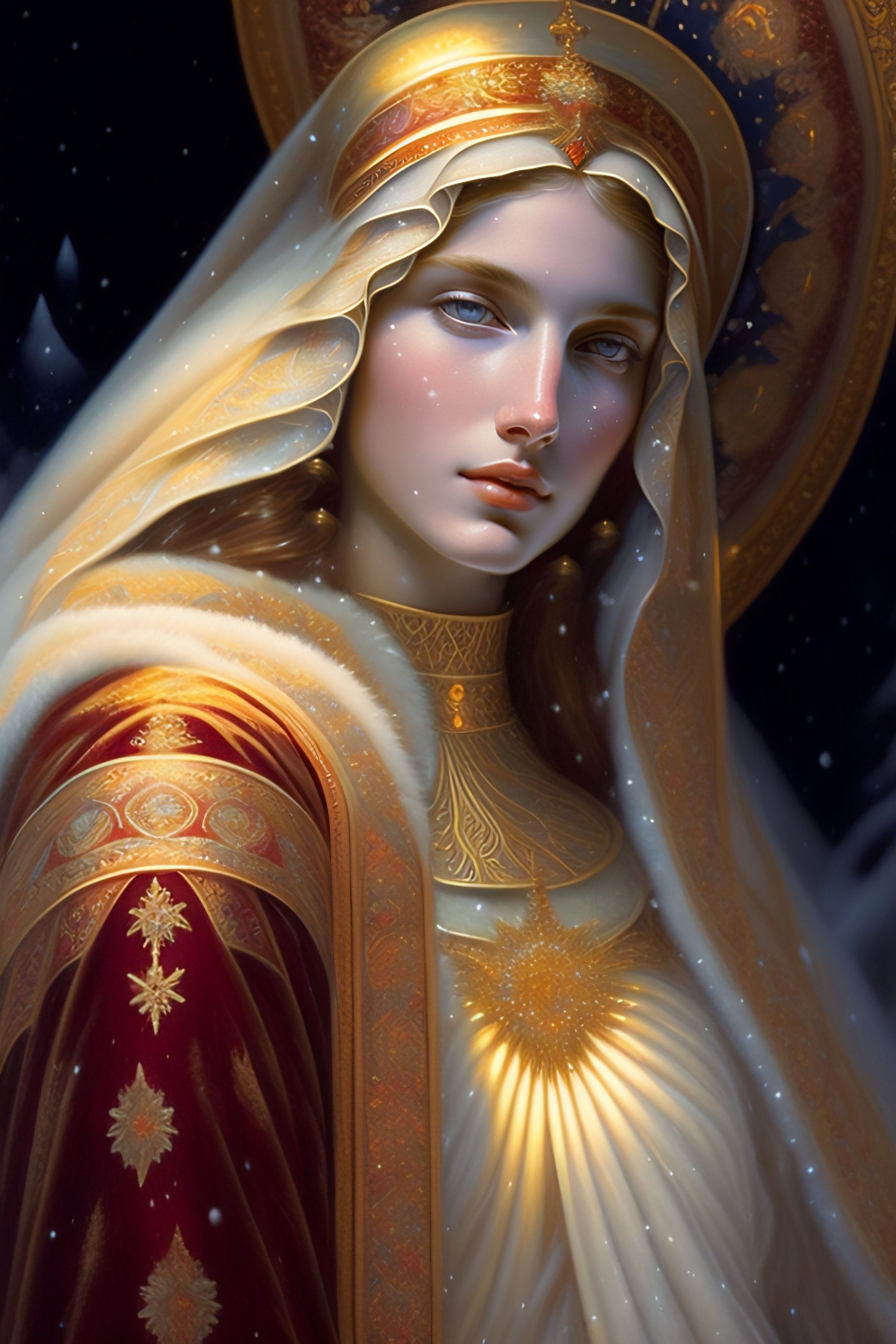 Lexica - Virgin mary psychedelic snowfall, diffused lighting, fantasy ...