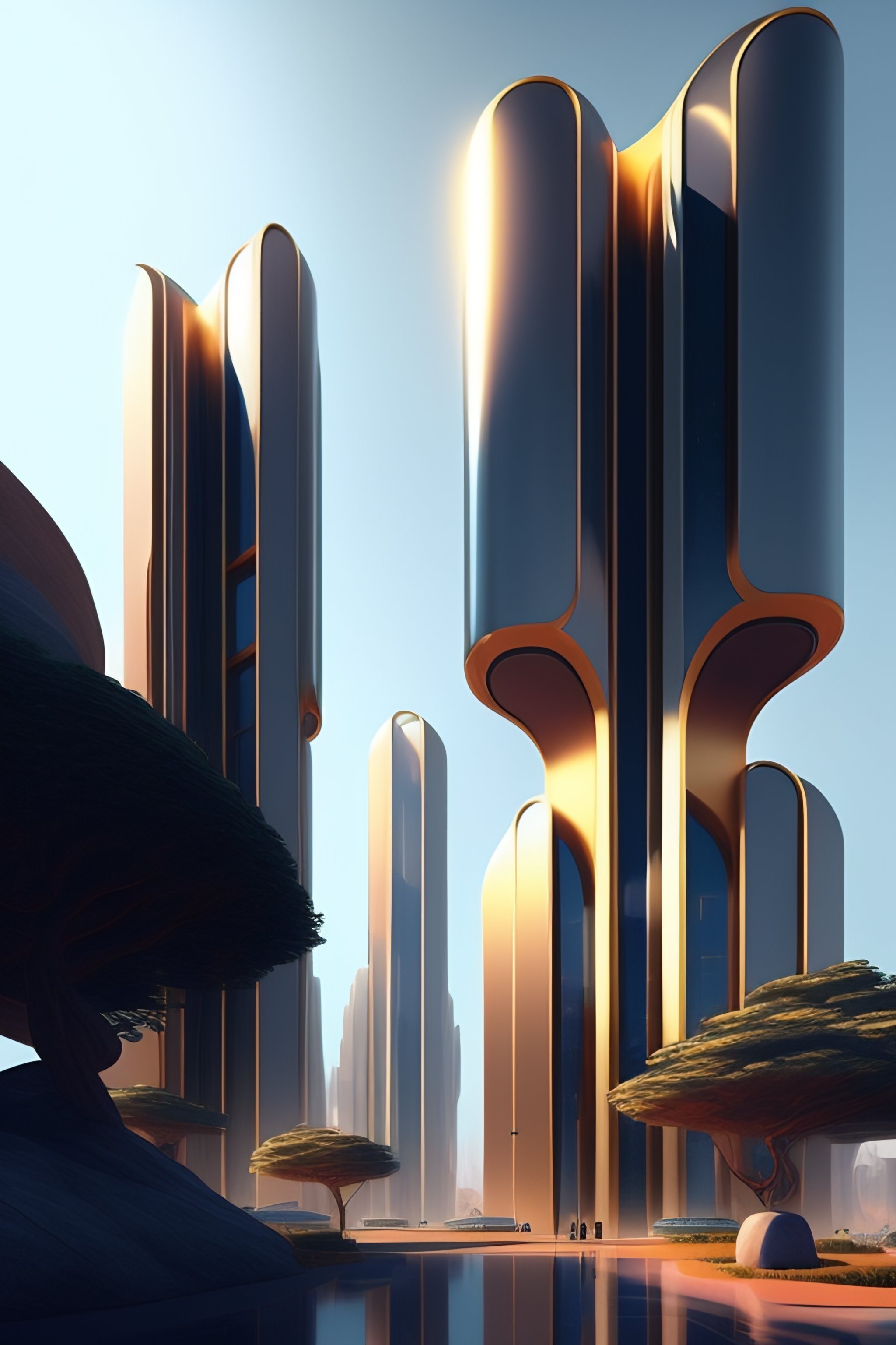 Lexica - Tall, futuristic buildings with bold design and clean lines ...