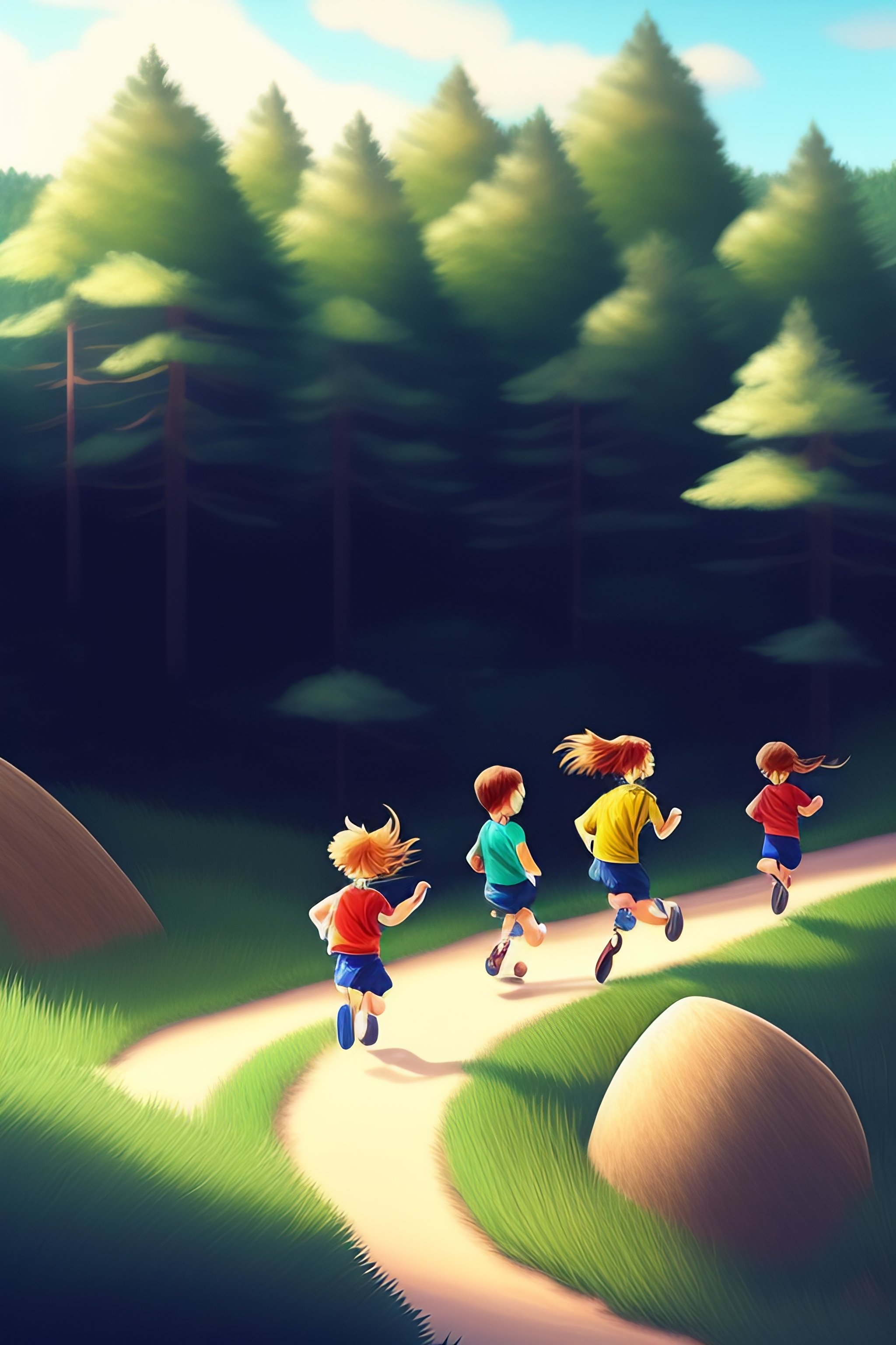 Lexica - Studio ghibli style. Classic Wind mill wood. Forest. 5 kids ...