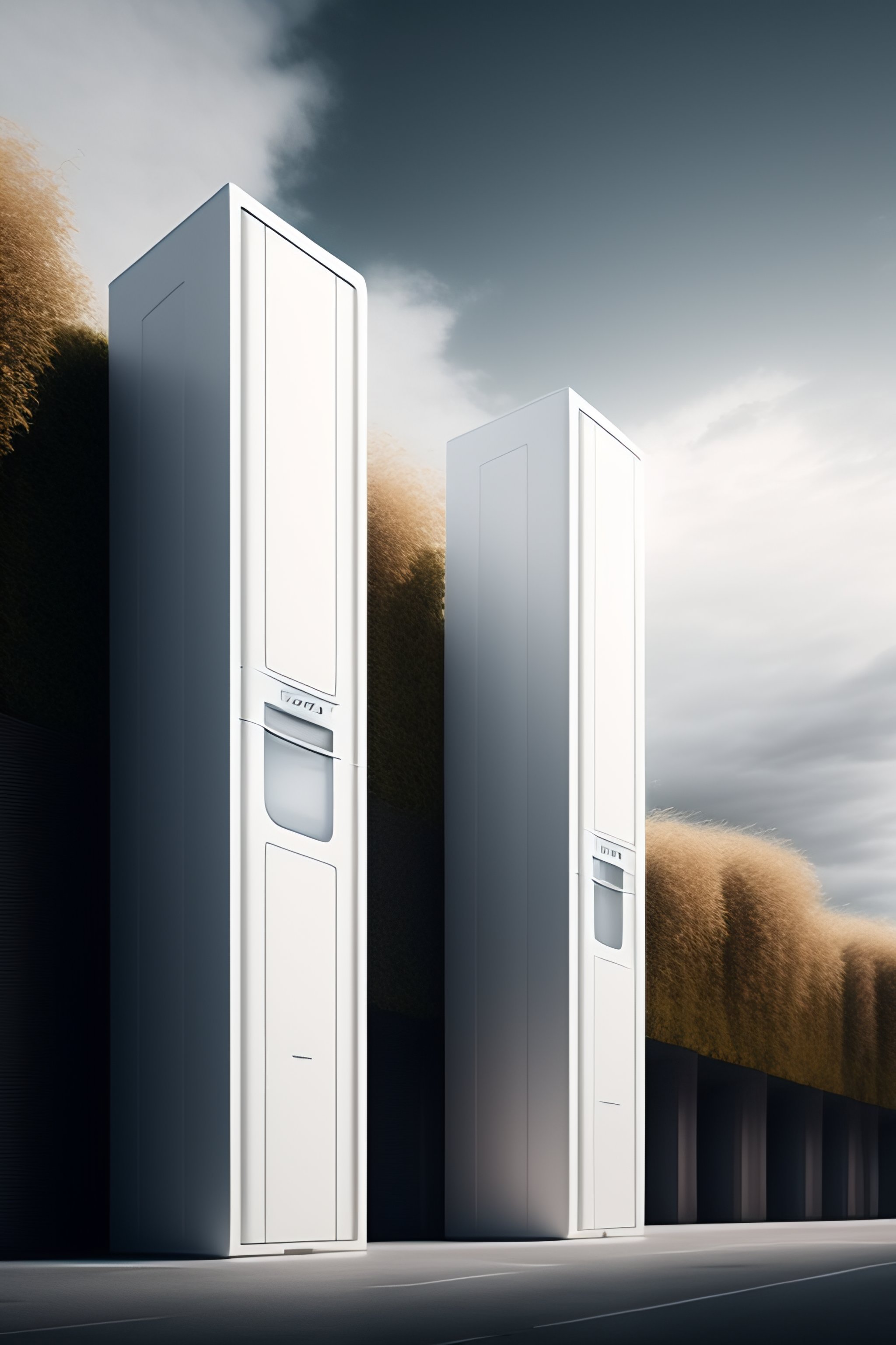 Lexica - Row of white fridges giant concrete modern brutalism architecture