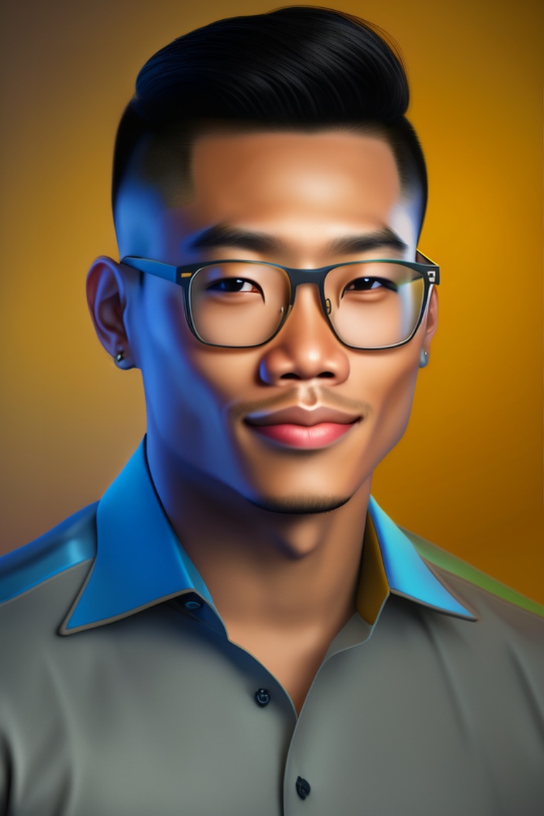 Lexica - Pinoy American with mid clean, cut hair and glasses , wearing ...