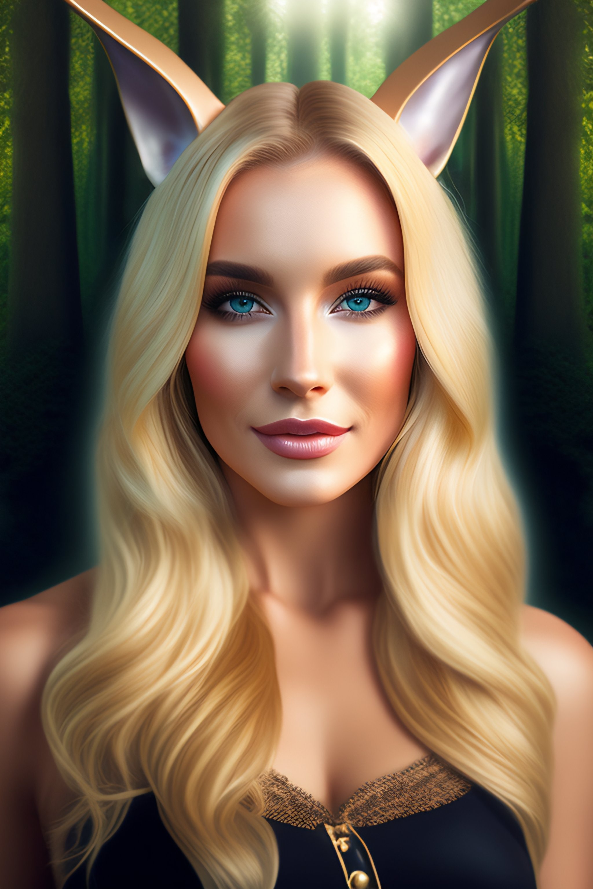 Lexica - Realistic face blonde light dark forest rabbit mask