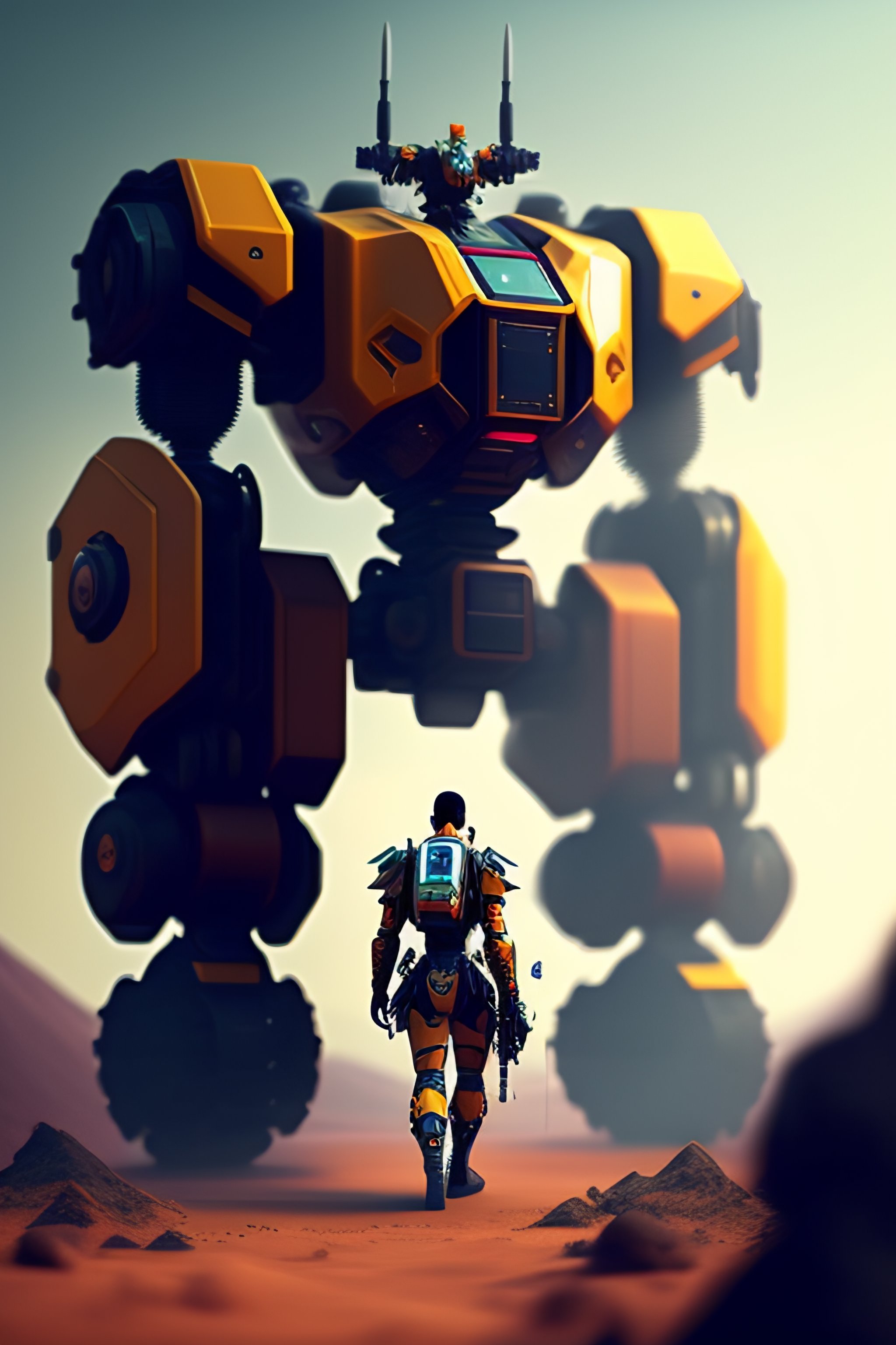 Lexica - Walking mech robot with hexagonal weapons