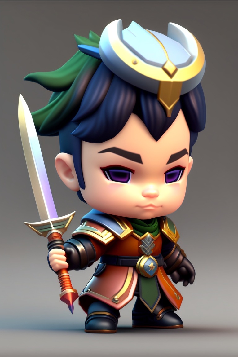 Lexica - 3d model, swordsman, chibi, non-human