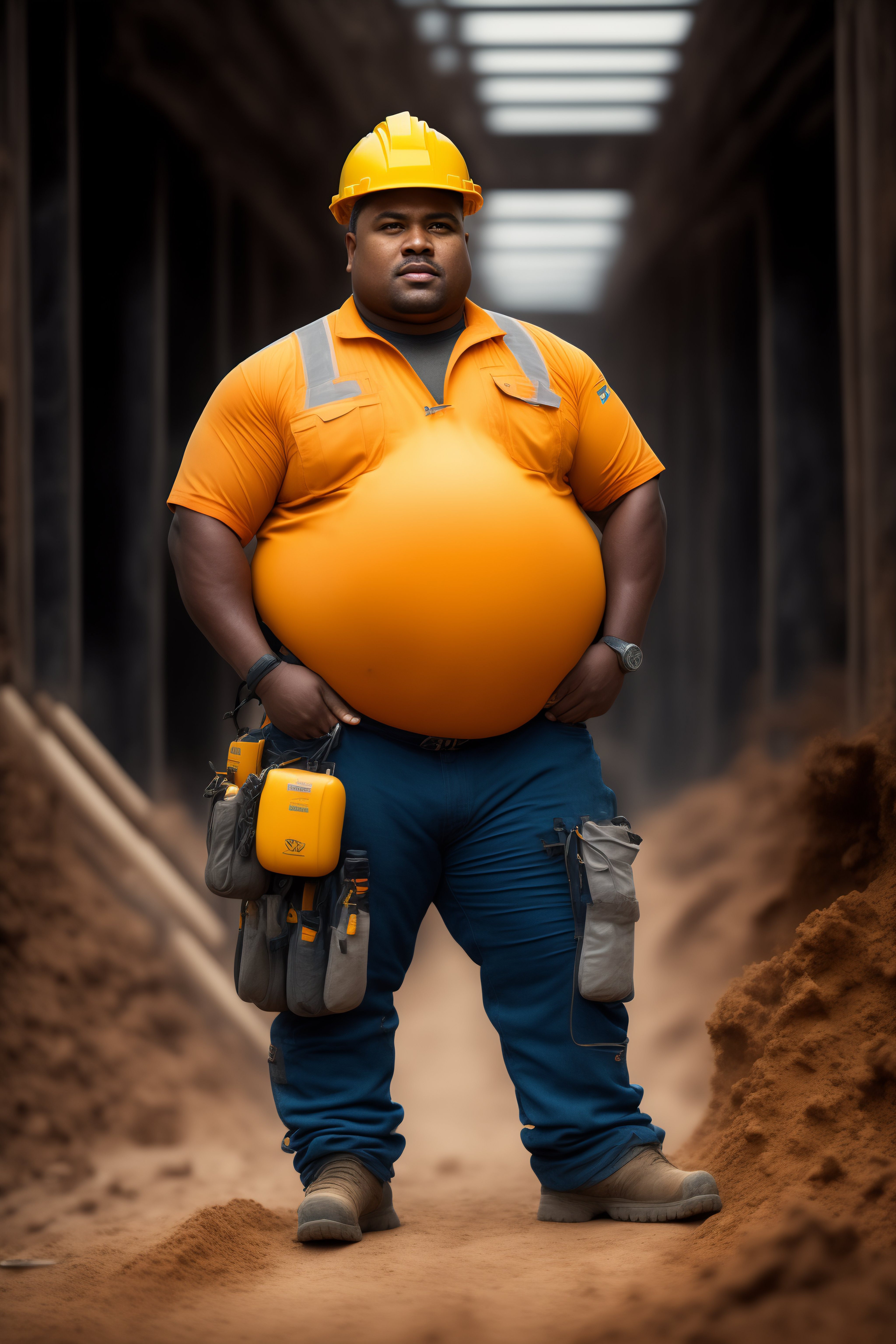 Lexica - A construction worker, with a large round belly, amateur photo