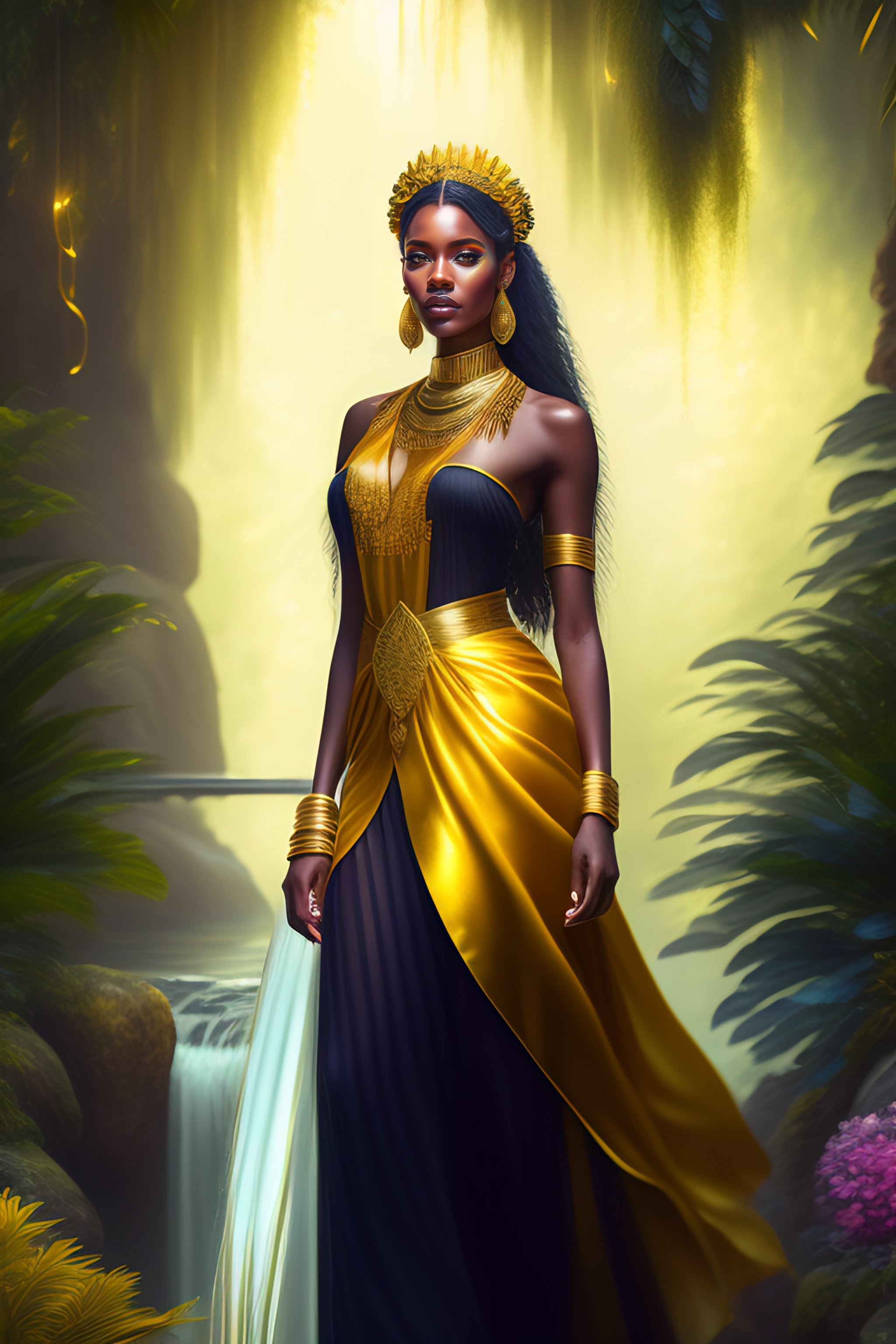 Lexica - Beautiful black oxum princess wearing yellow color dress and ...