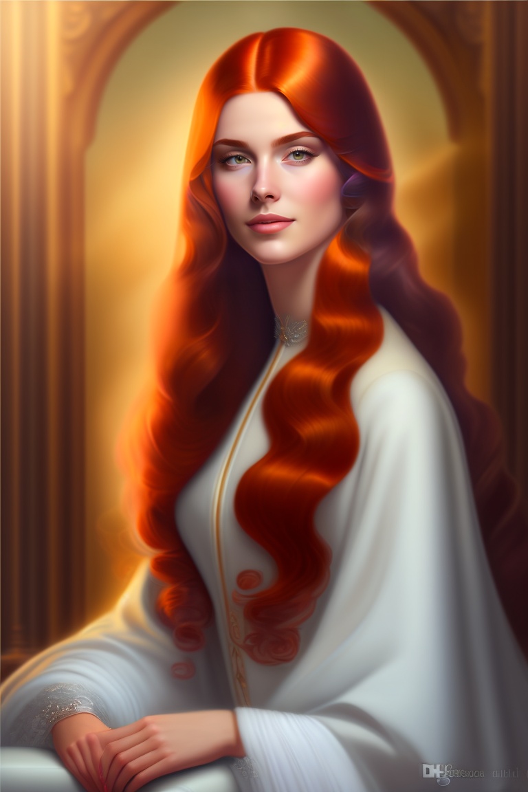 Lexica - Full view image of a beautiful lady with long straight red ...