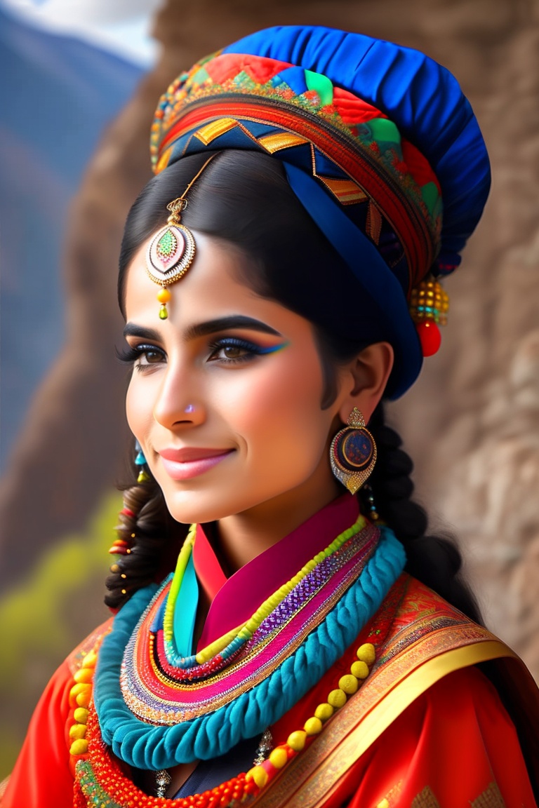 Lexica - Describe a beautiful Kalash girl wearing intricate traditional ...