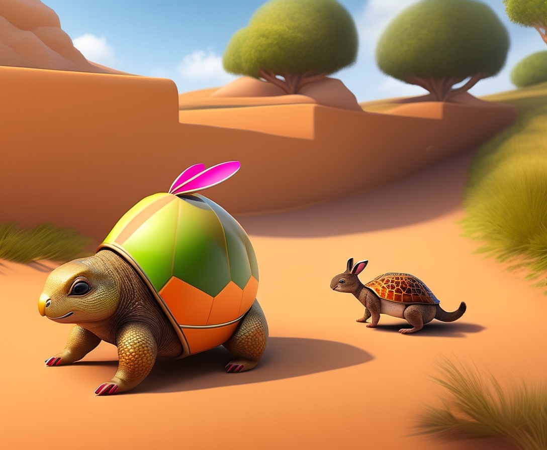 Lexica - As the race unfolds, depict rabbit racing ahead, showcasing ...