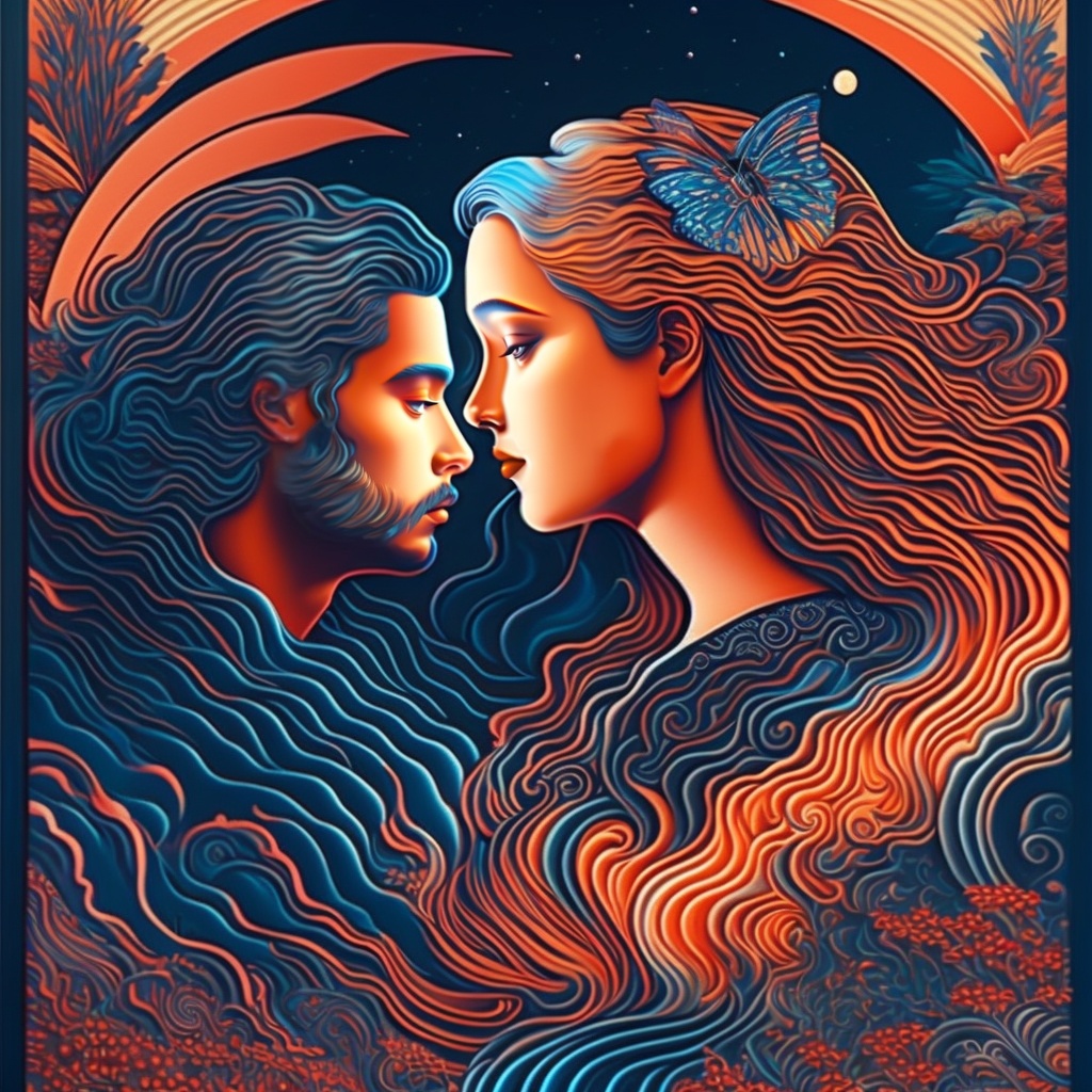 Lexica - Opposing forces in the style of james jean, linocut, high ...