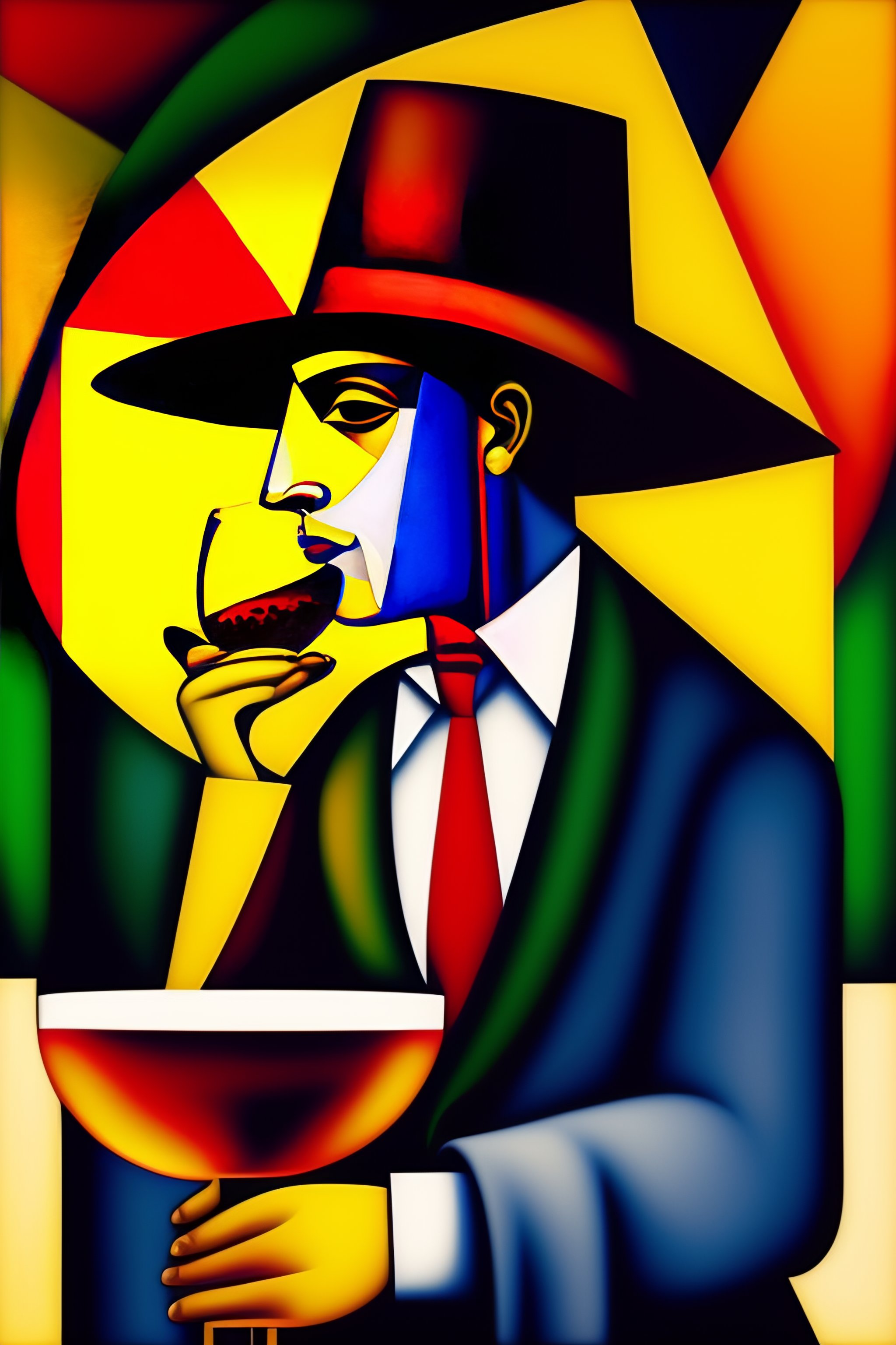 Lexica - A farmer with a brown hat drinking from a huge wine glass by ...