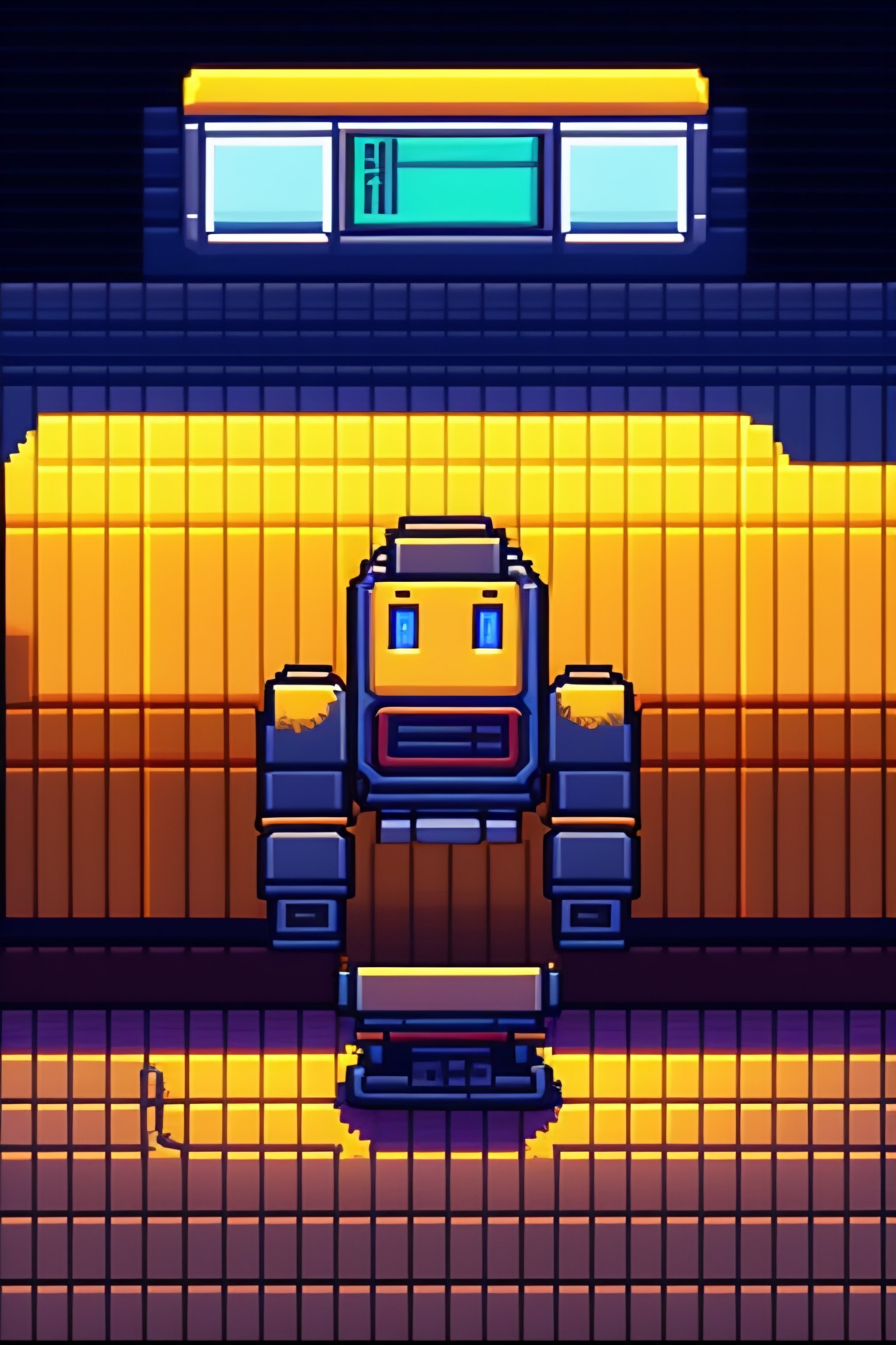 Lexica - 8-bit pixel art of robot, facing directly forward, cozy indoor ...