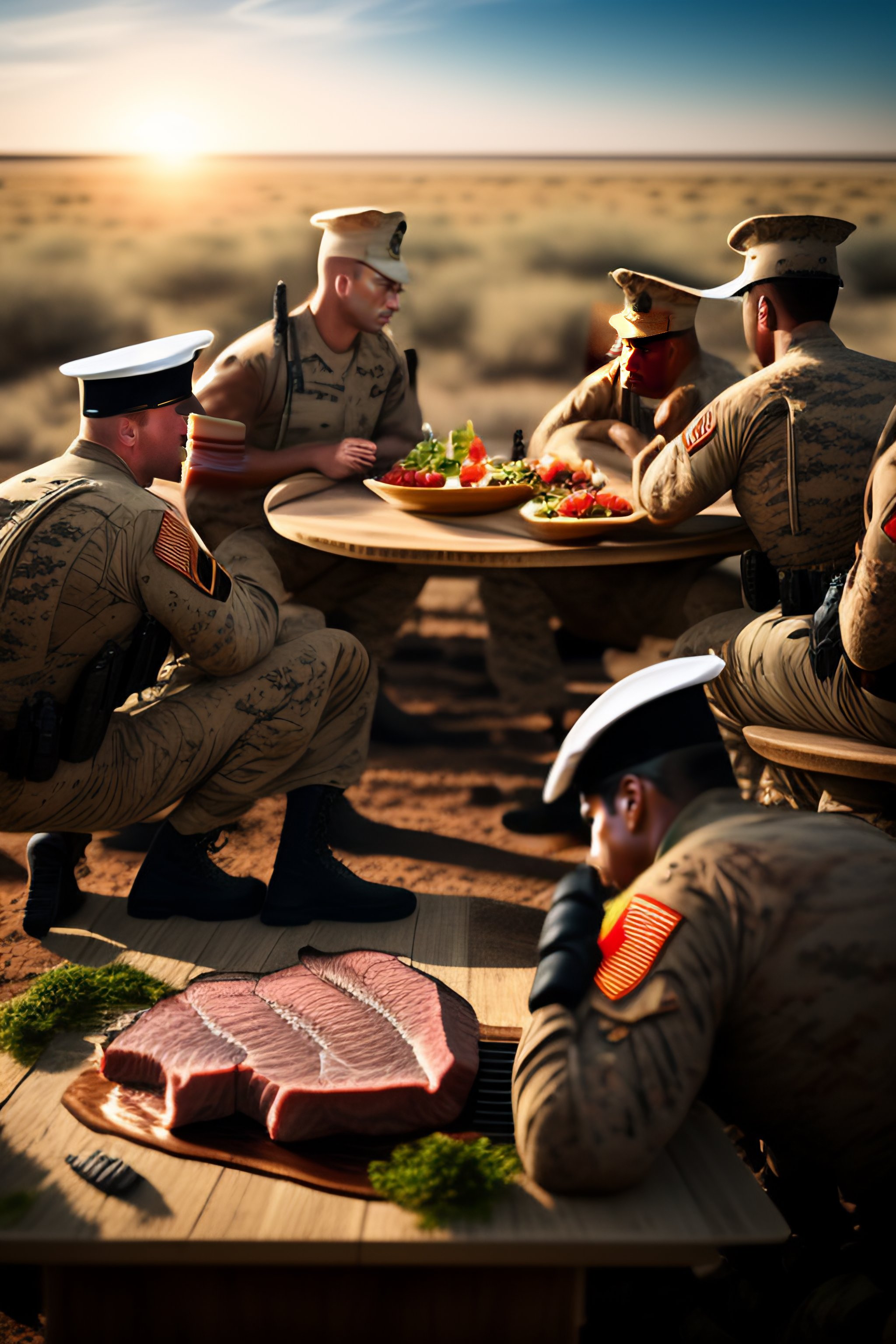 Lexica - Marines eating steaks