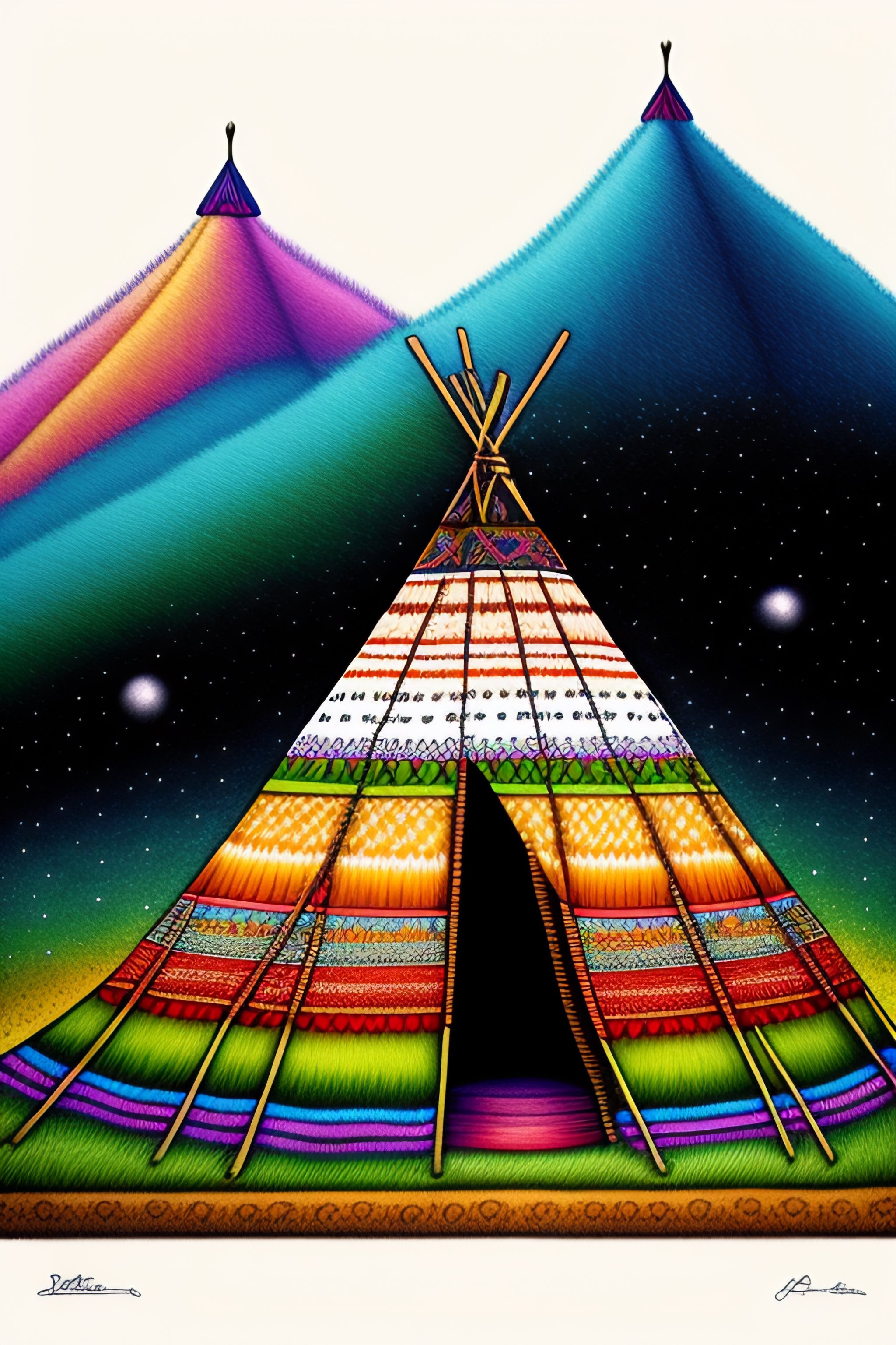 Lexica - Highly detailed colored line drawing of indian teepee ...