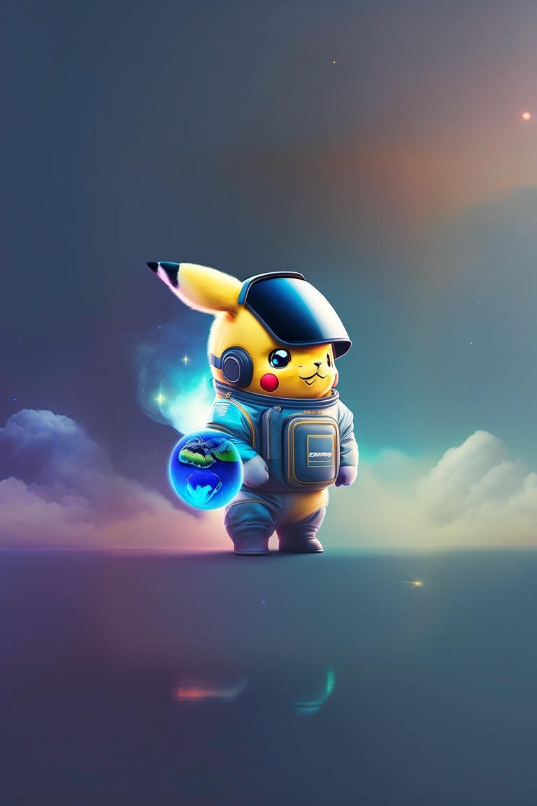 Lexica - Pikachu, with astronaut helmet reflecting the planet earth ...