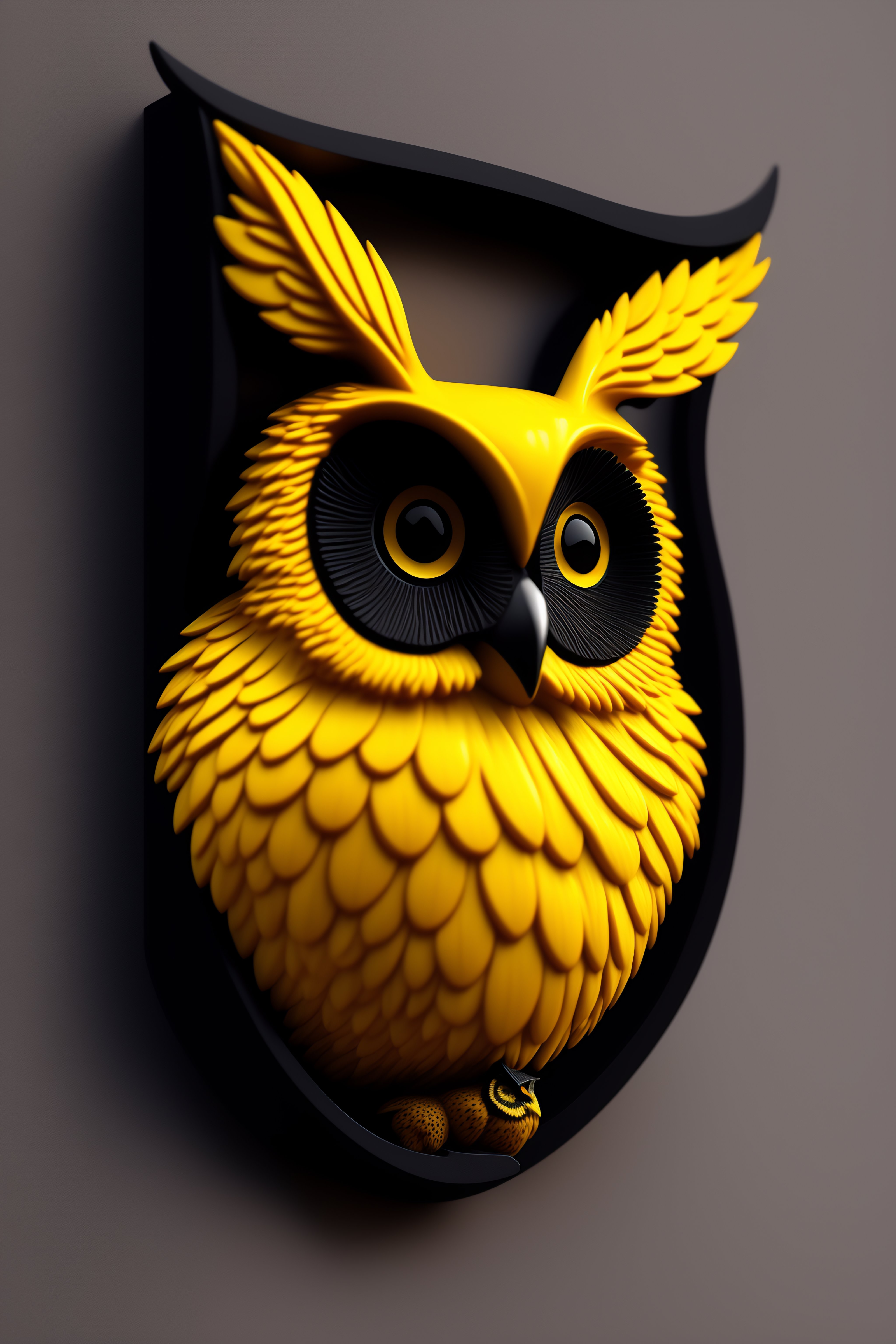 Lexica - A 3dimensional logo with an owl in black and yello